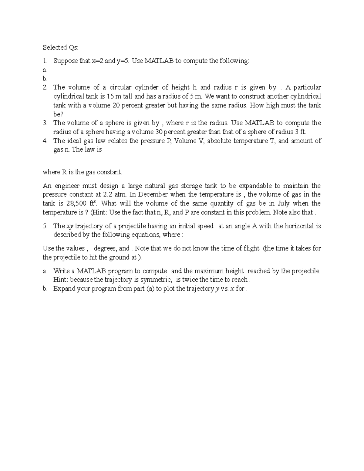 Selected Qs Chapters 1 and 2 - Selected Qs: Suppose that x=2 and y=5 ...