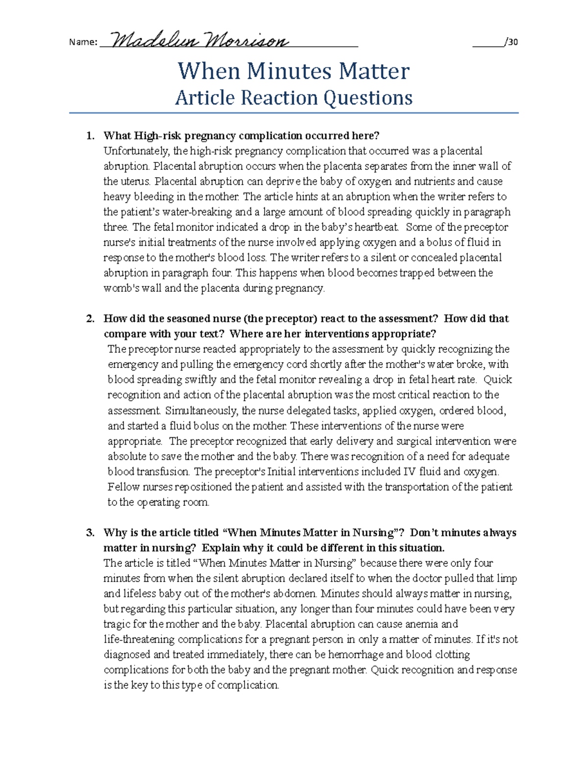 When Minutes Matter (Assignment) - Name
