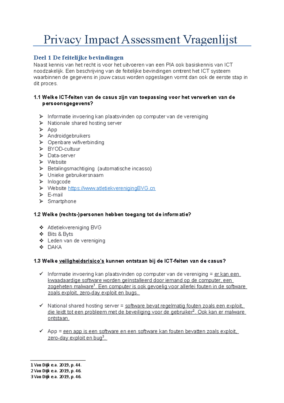 PIA Vragenlijst - Privacy Impact Assessment Vragenlijst Deel 1 De ...