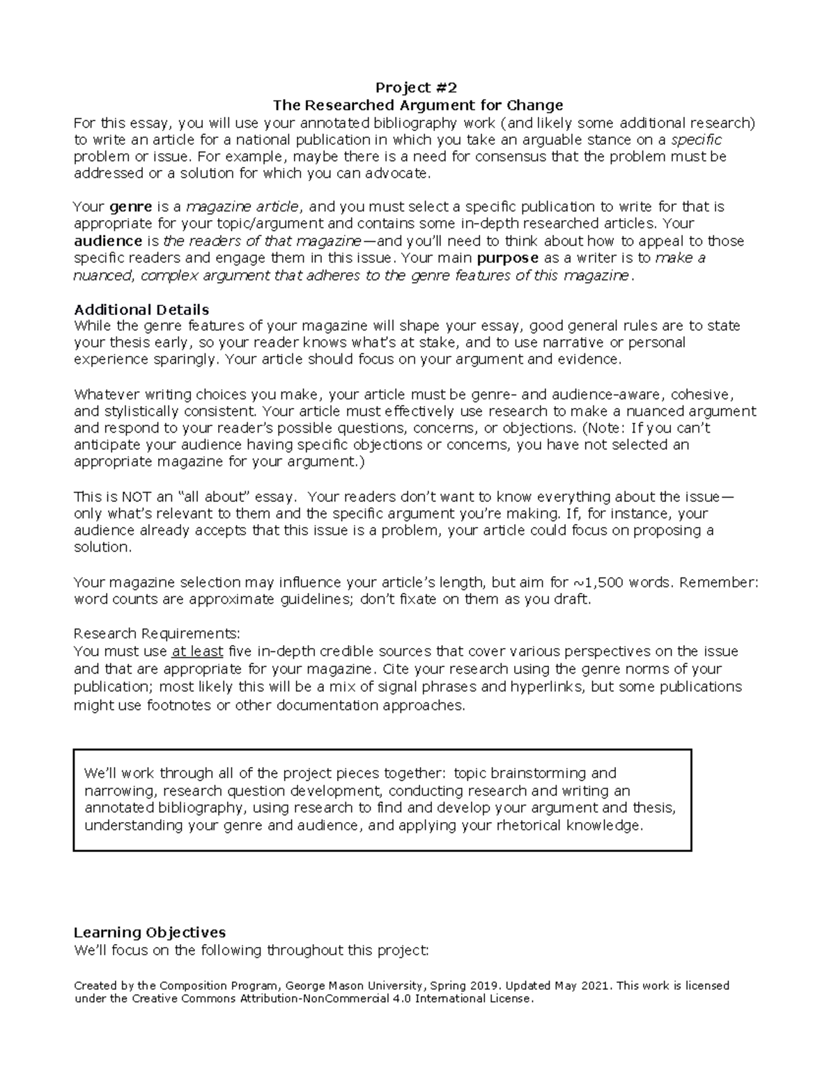 Argue for change assignment - Project # The Researched Argument for ...