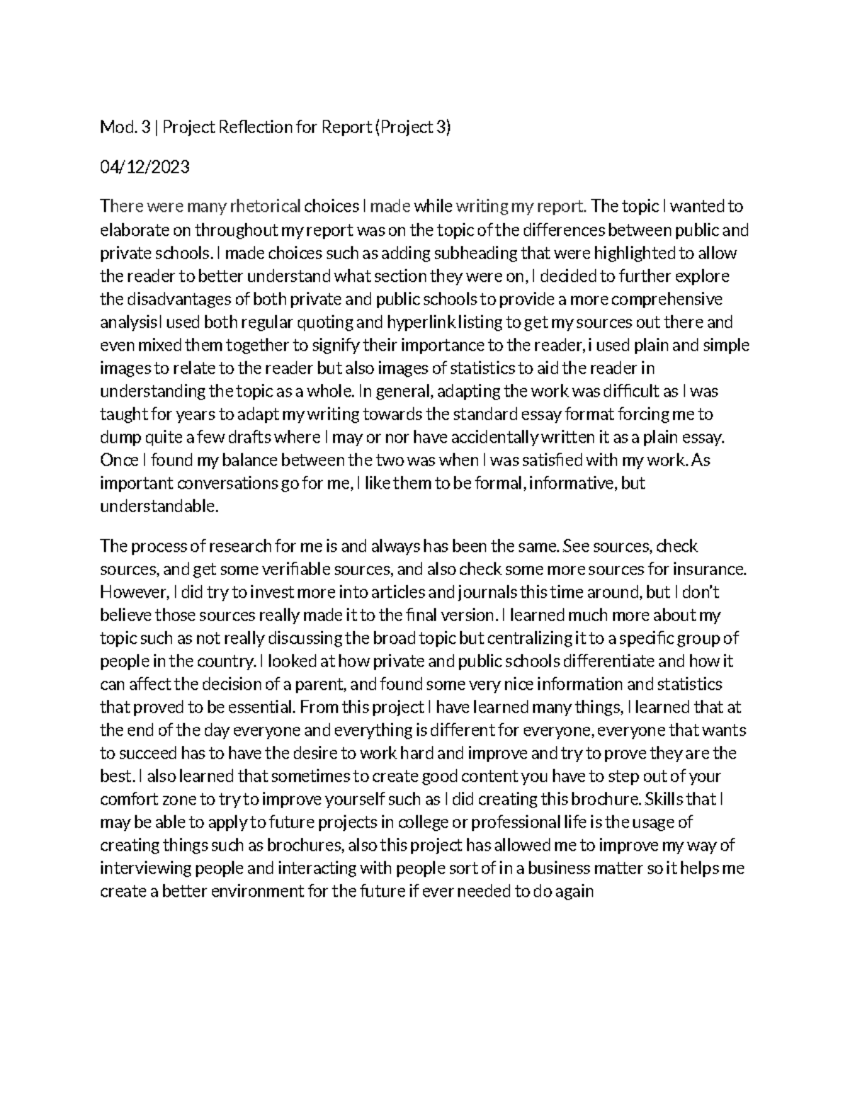 Mod. 3 Project Reflection for Report (Project 3) - Mod. 3 | Project ...