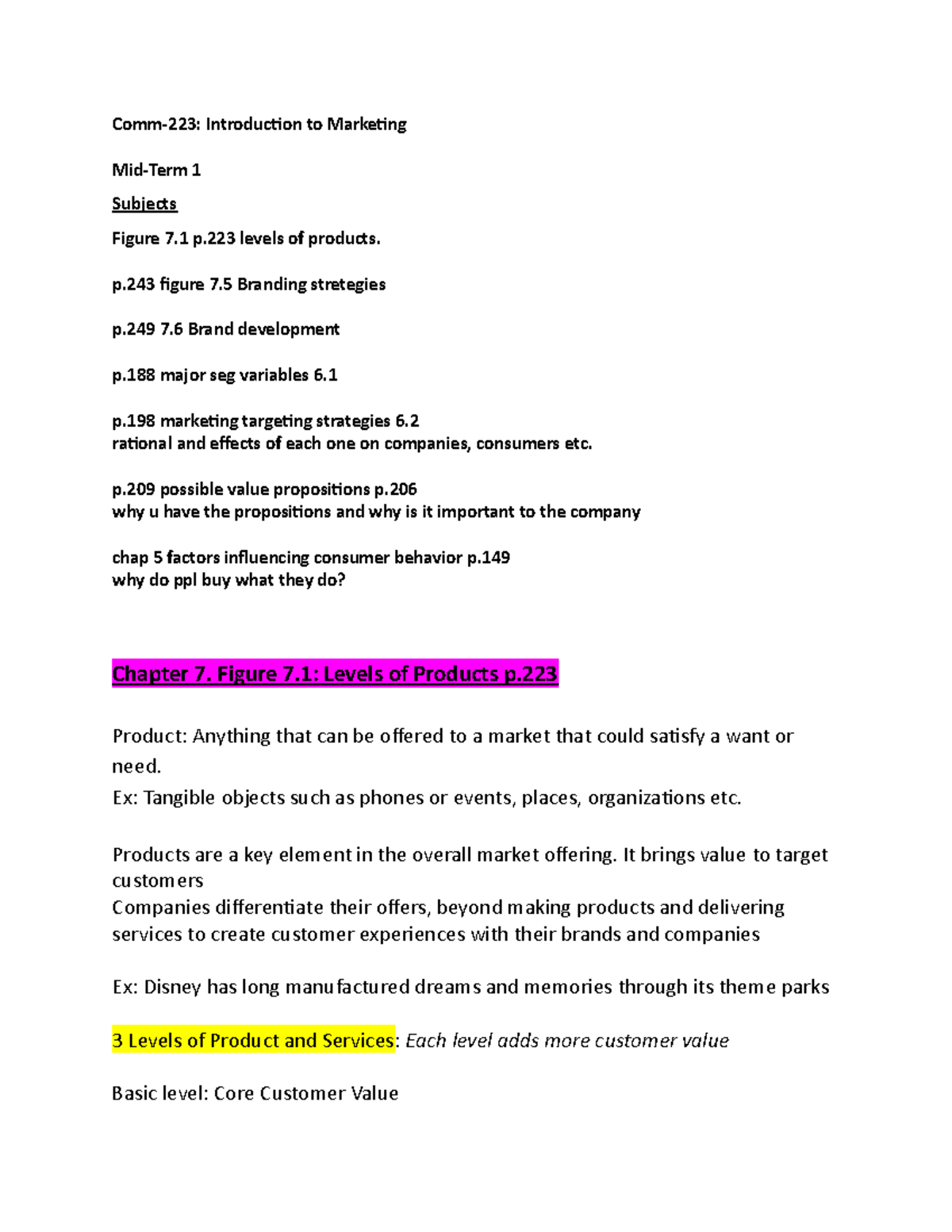 Comm - Marketing notes ooooo - Comm-223: Introduction to Marketing Mid ...