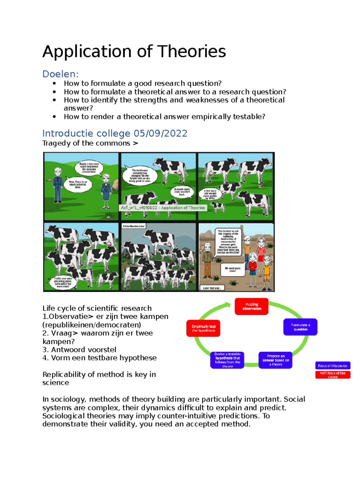 Application of Theories - Application of Theories Doelen: How to ...