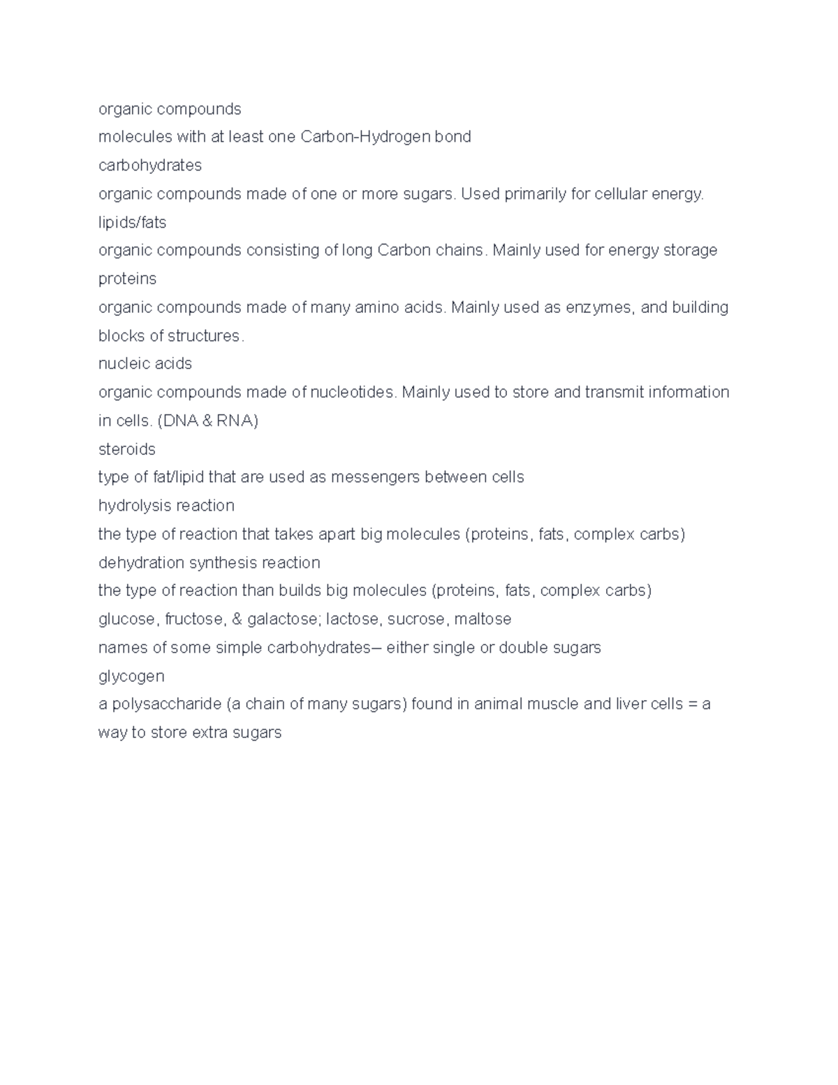 Biochem 7 - organic compounds molecules with at least one Carbon ...