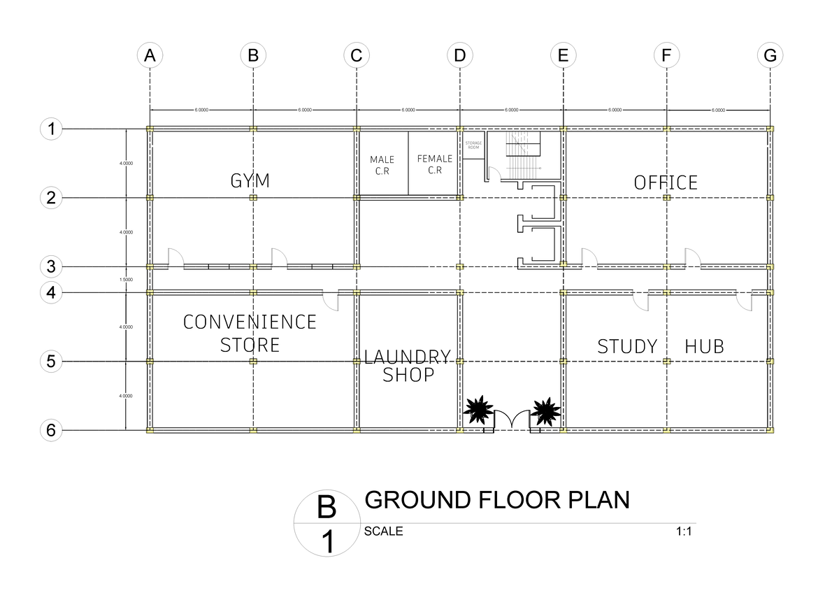 Building design - Civil Engineering - GYM GROUND FLOOR PLAN SCALE 1: B ...