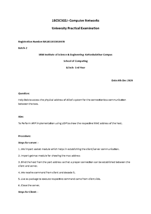 Cn exp 2 - its the lab manual - EXP 2 STUDY OF BASIC FUNCTIONS OF SOCKET PROGRAMMING What is ...