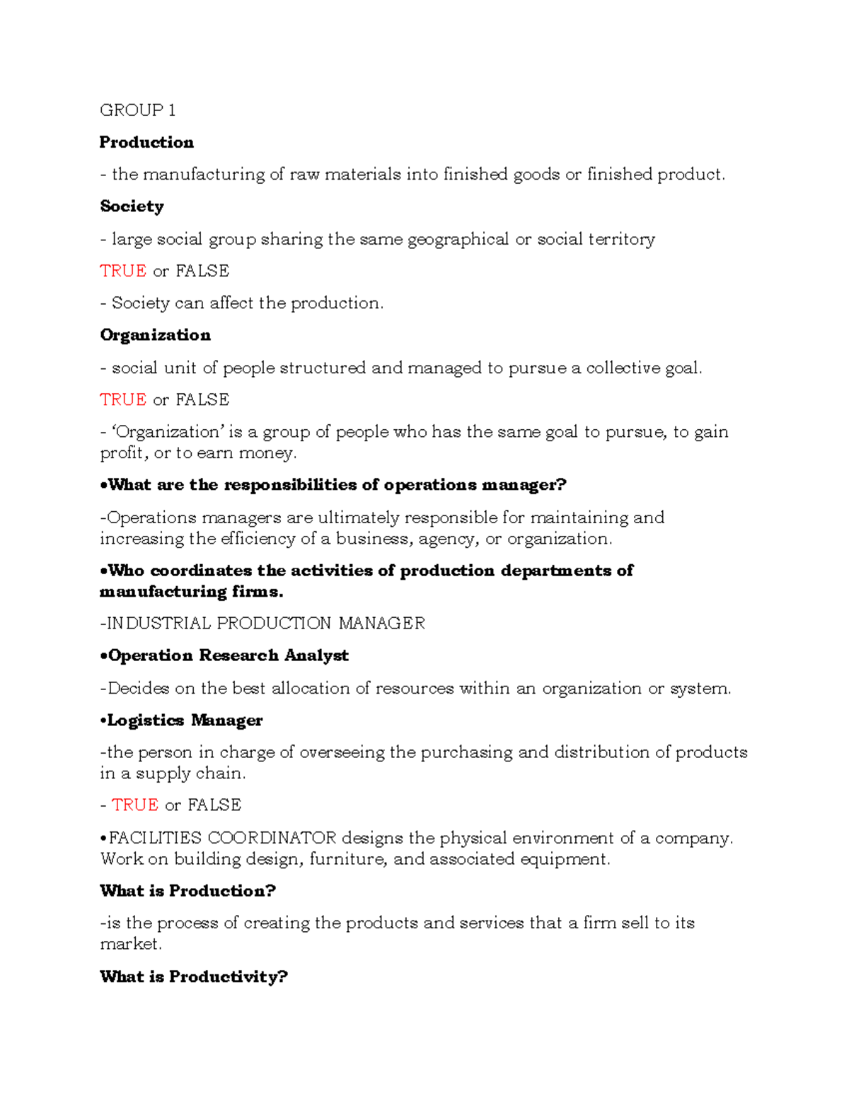 OPERATION MANAGEMENT AND TOTAL QUALITY MANAGEMENT NOTES 2 - GROUP 1 ...