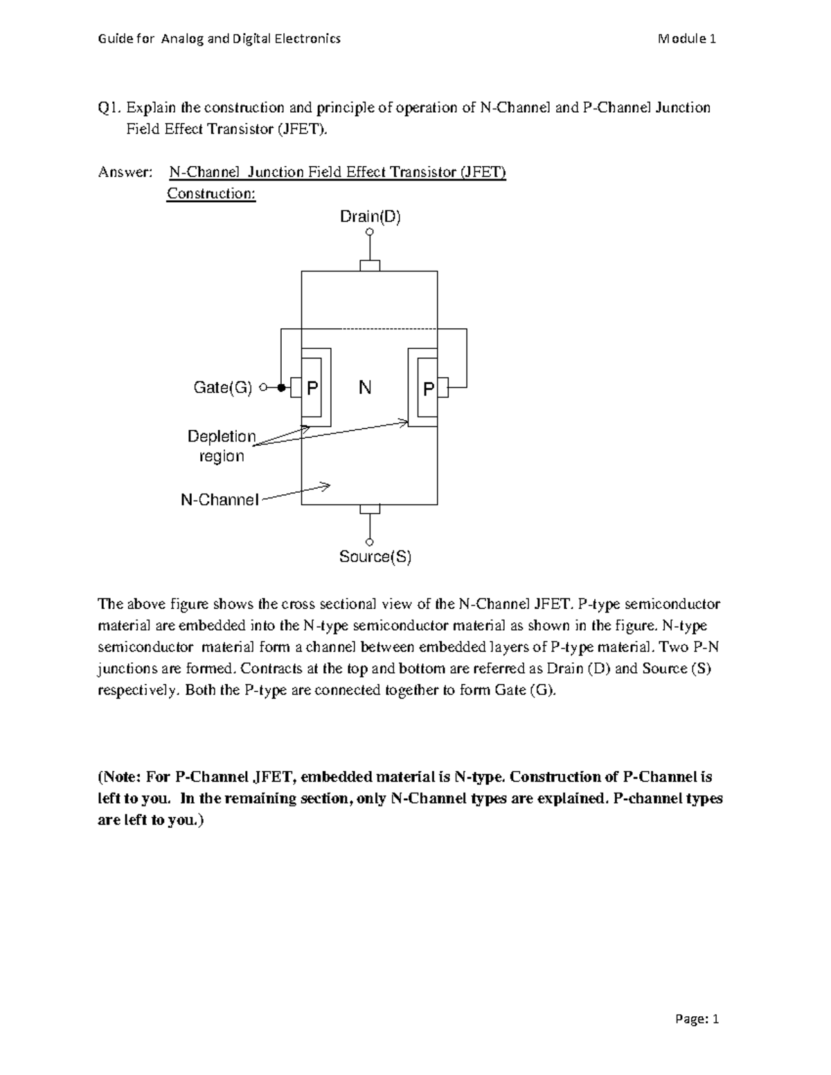 ADE(Analog and digital electronics) - Q1. Explain the construction and principle of operation of ...