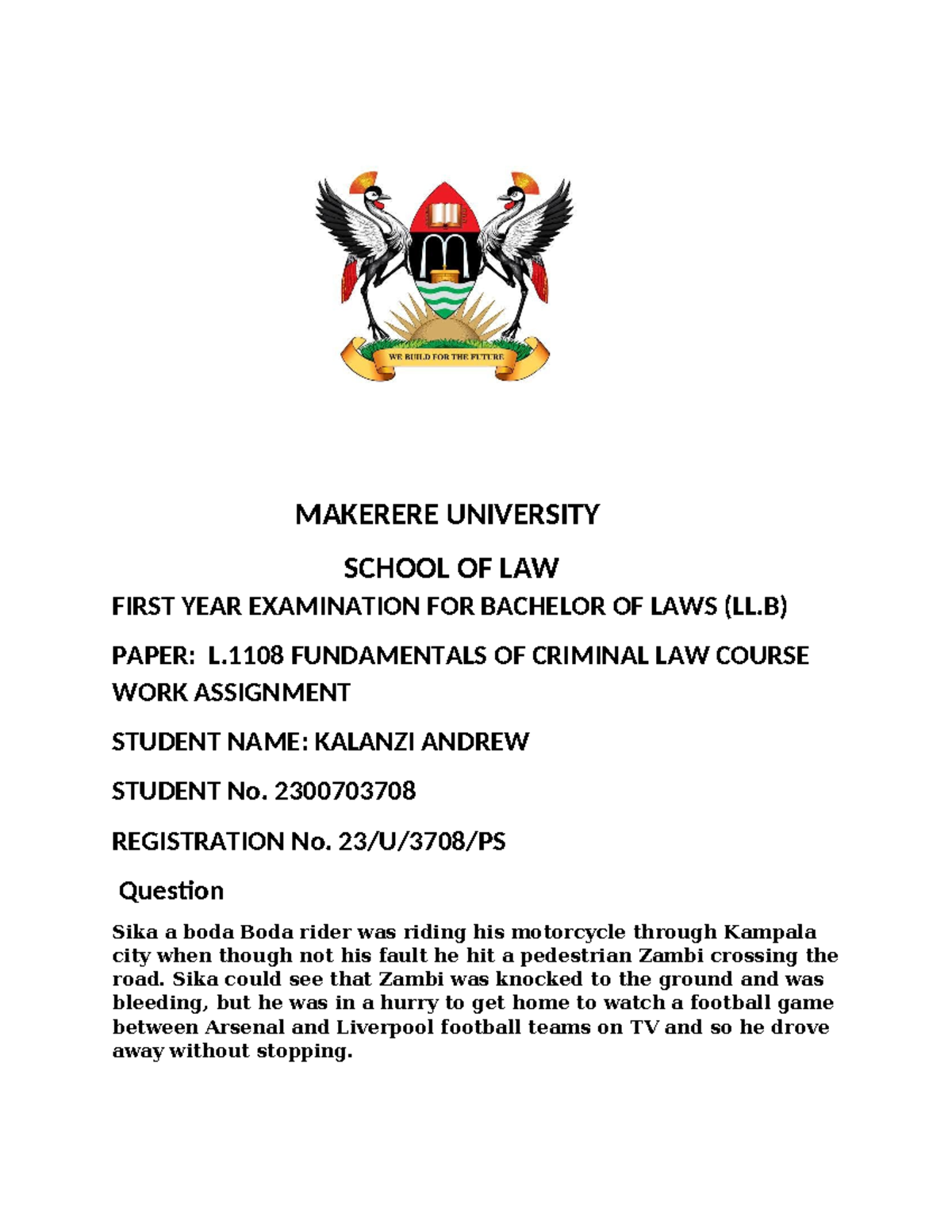 Criminal law work - HKHGV - MAKERERE UNIVERSITY SCHOOL OF LAW FIRST ...