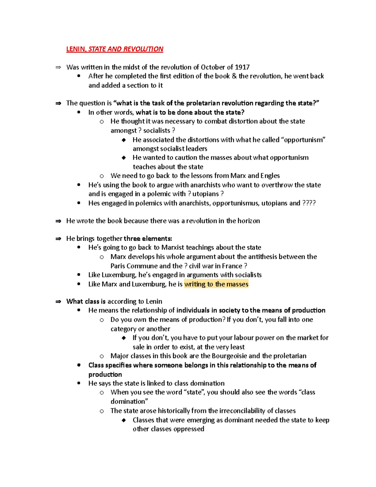 revolution or reform notes - LENIN, STATE AND REVOLUTION Was written in ...