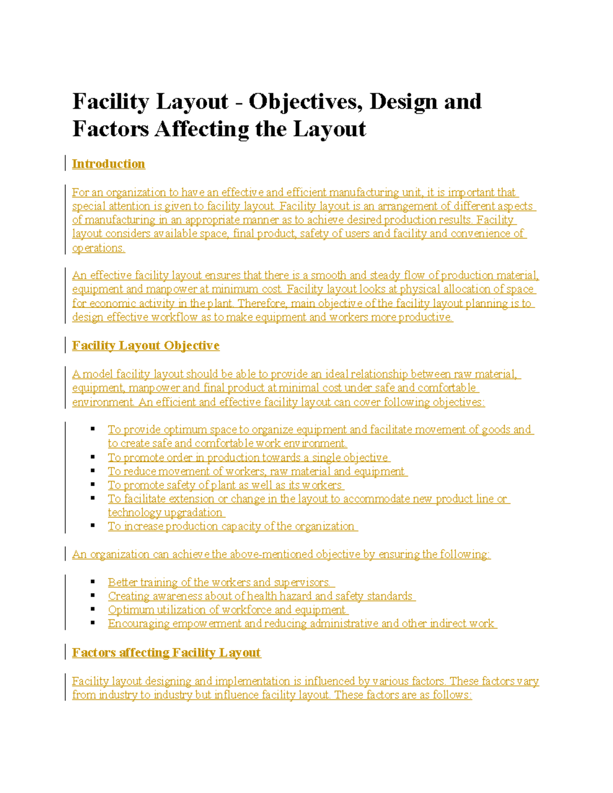 System Production Management - Facility Layout - Objectives, Design and ...