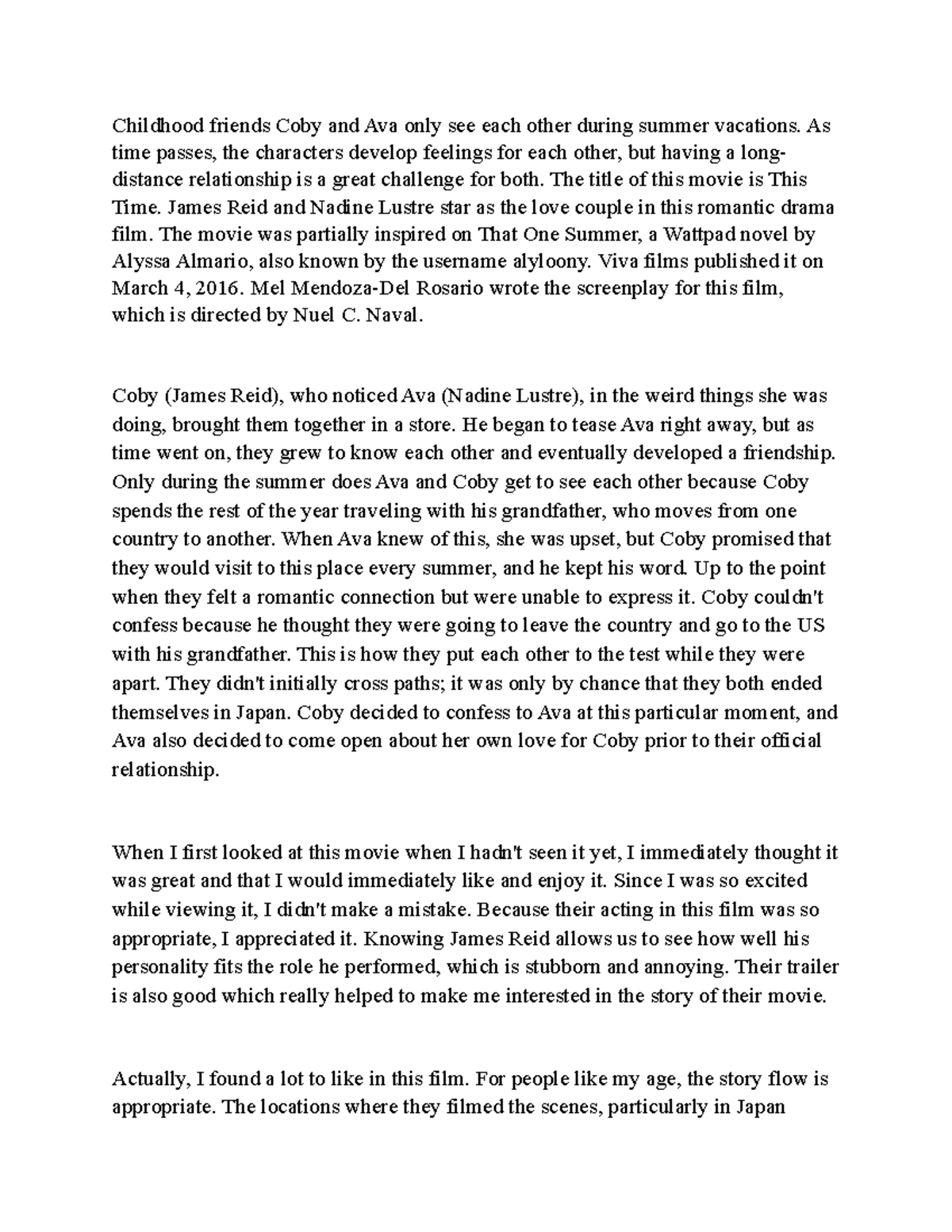 Movie Review - Childhood friends Coby and Ava only see each other ...