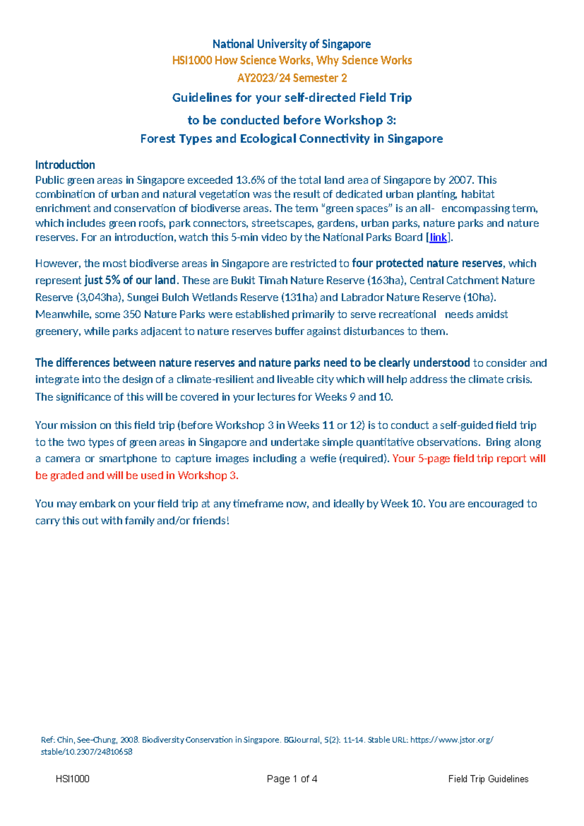 Field Trip Guidelines Sem2 - National University of Singapore HSI1000 ...
