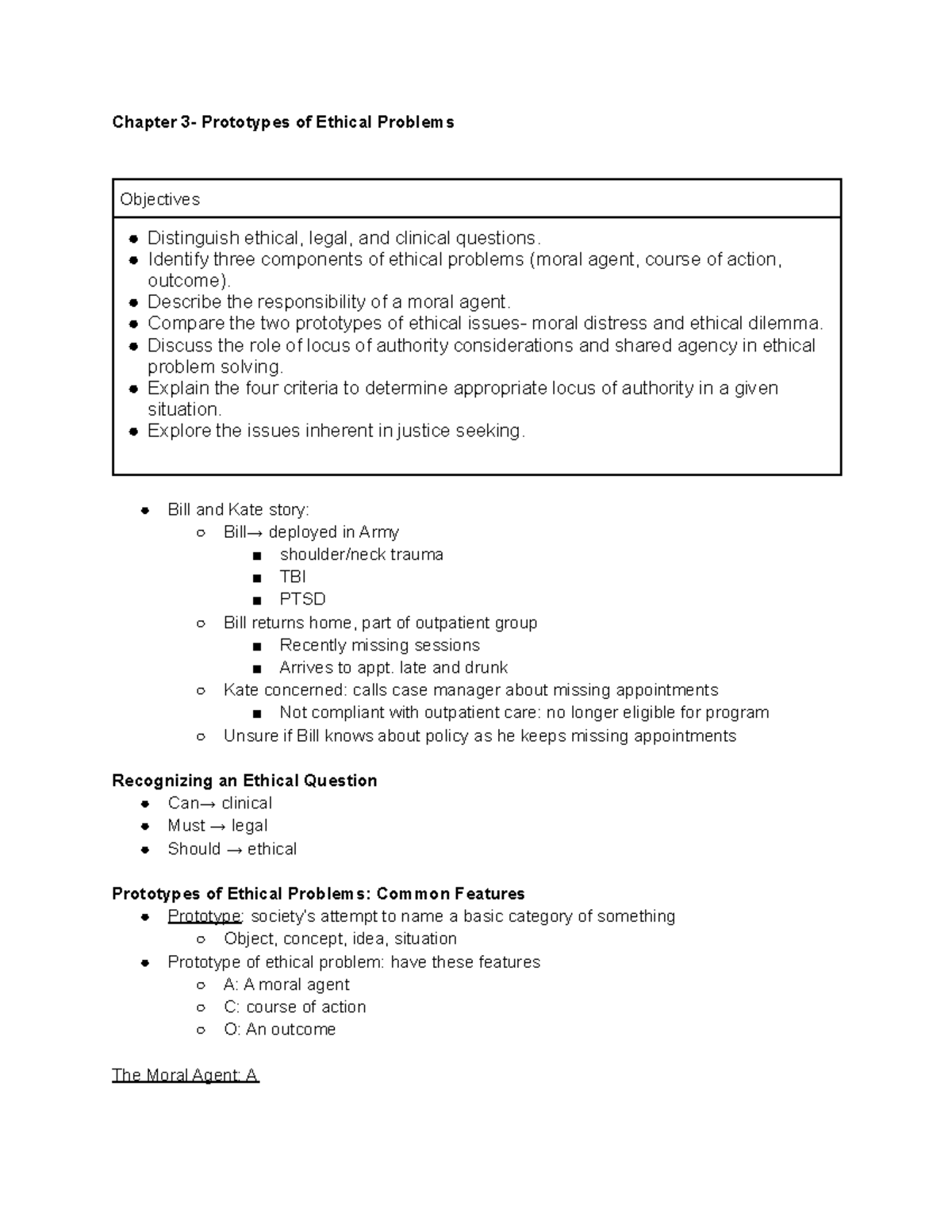 Chapter 3 Notes - Chapter 3- Prototypes of Ethical Problems Objectives ...
