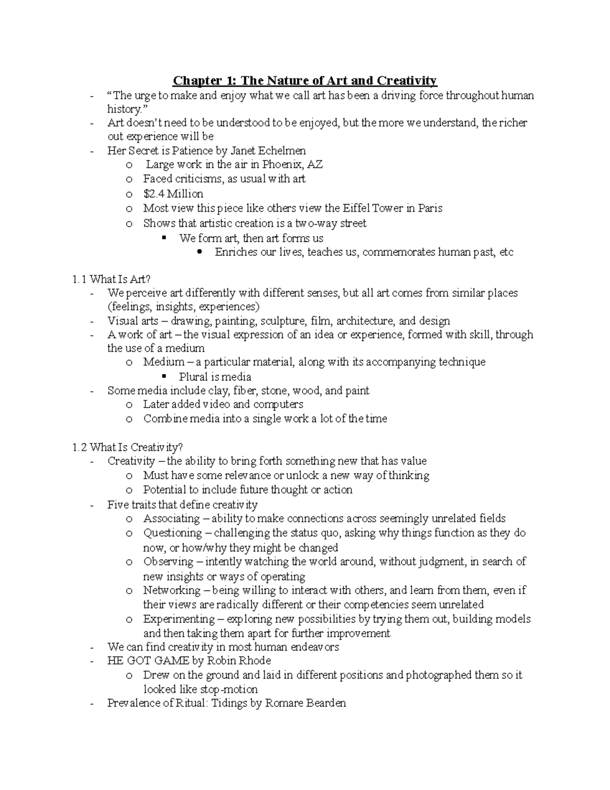 ARS101 Chapter 1 Reading - Chapter 1: The Nature of Art and Creativity ...