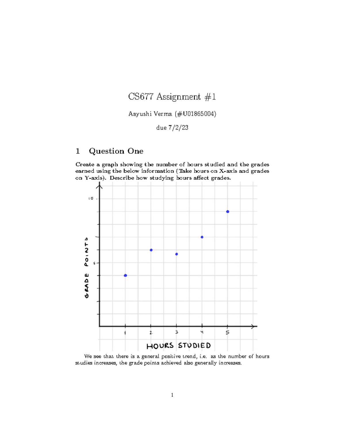 Cs677 assignment 1 - kmm - CS677 Assignment Aayushi Verma (#U01865004) due 7/2/ 1 Question One ...