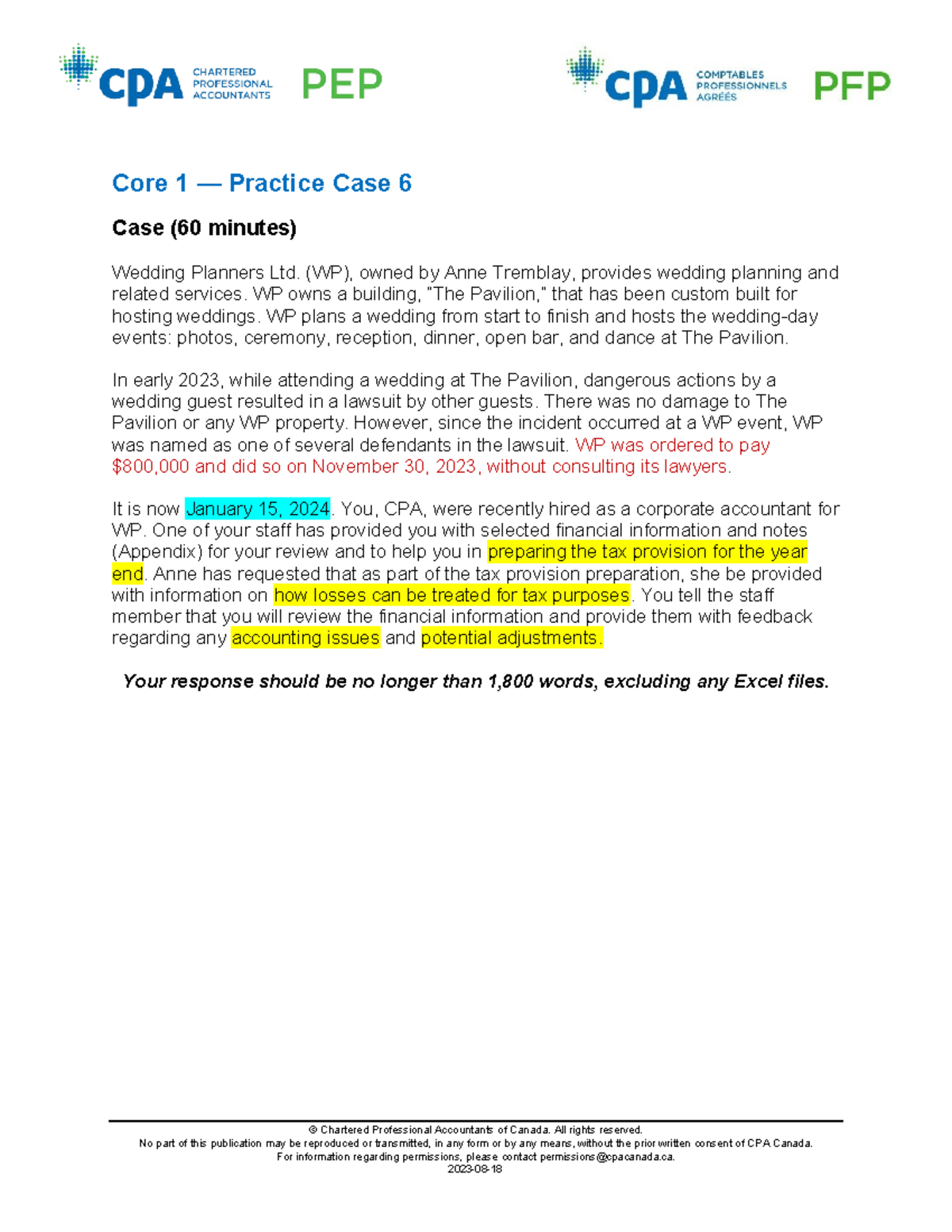 CO1-2401E-PC06 - 2023-08- 18 Core 1 — Practice Case 6 Case (60 minutes ...