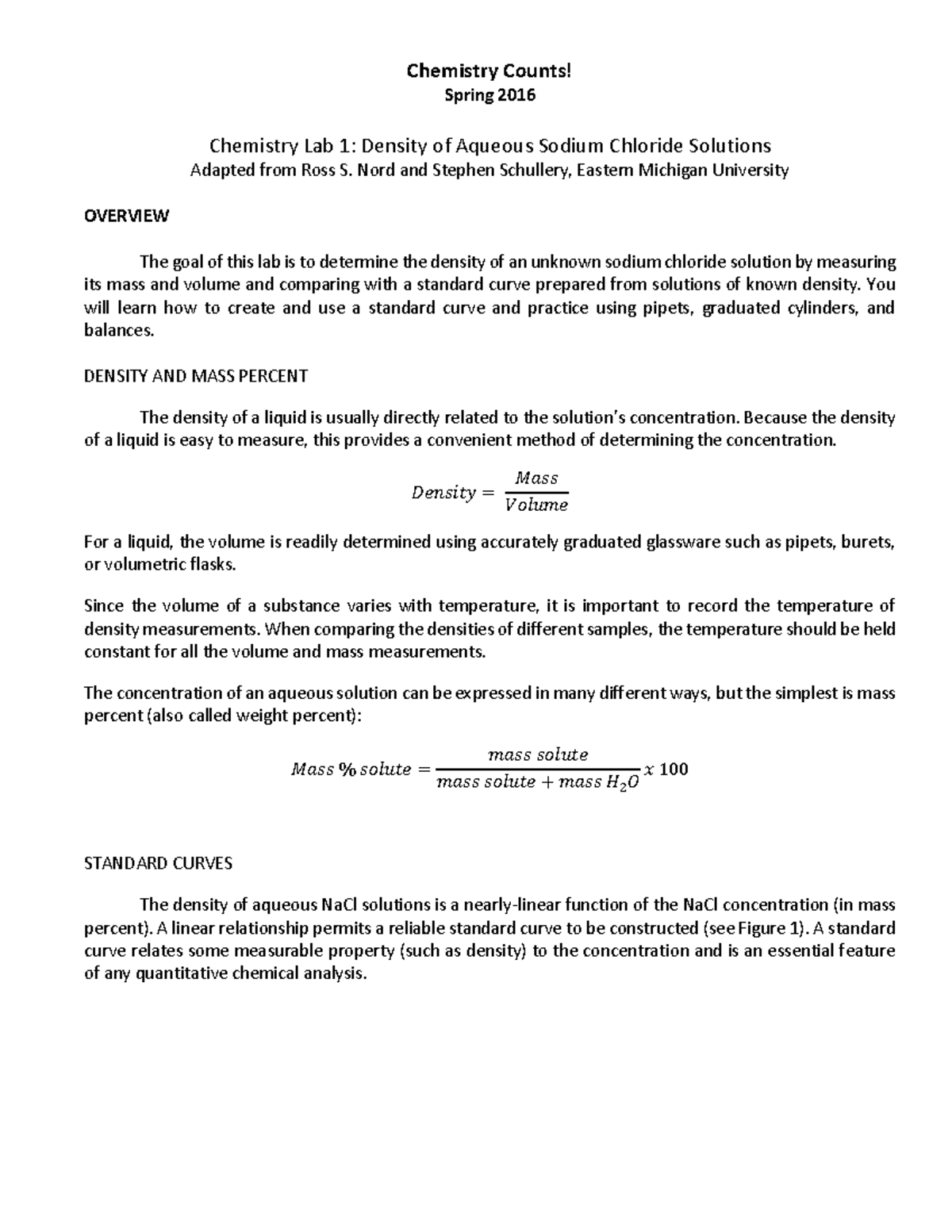 Chem Lab 1density cc16 - lab report - Chemistry Counts! Spring 2016 ...