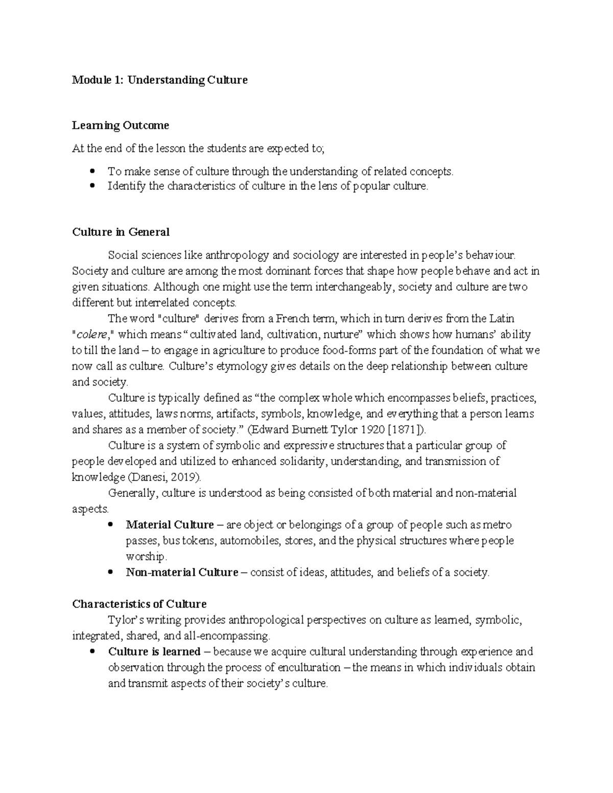 Module #1 Understanding Culture - Module 1: Understanding Culture ...