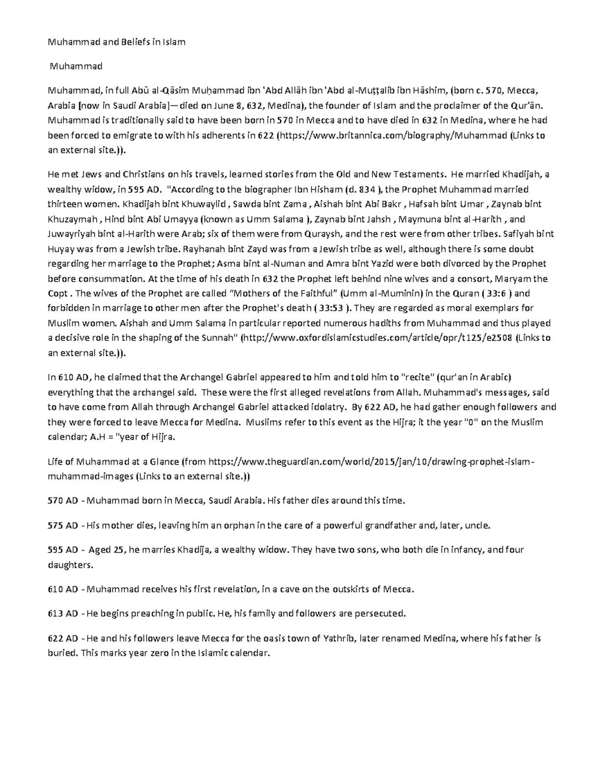 Muhammad and Beliefs in Islam - Muhammad and Beliefs in Islam Muhammad ...