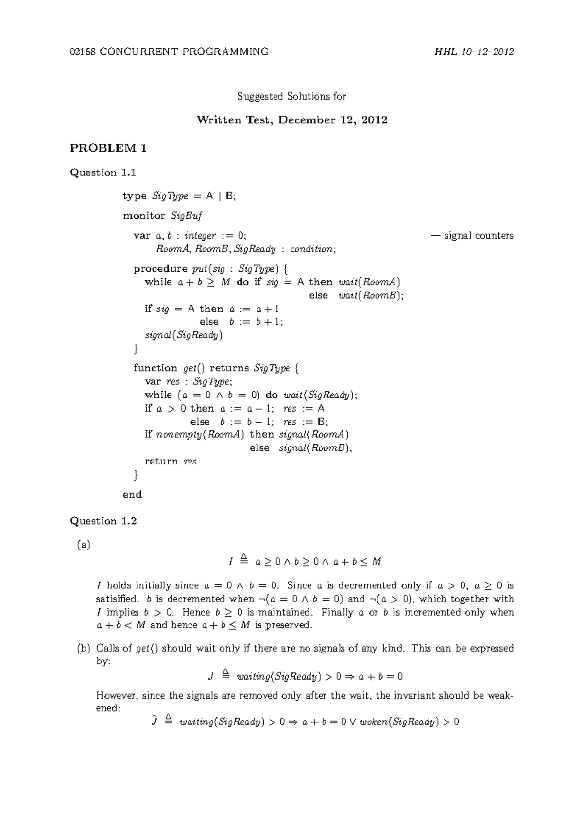 Exam 12 December 2012, questions and answers - 02158 CONCURRENT ...