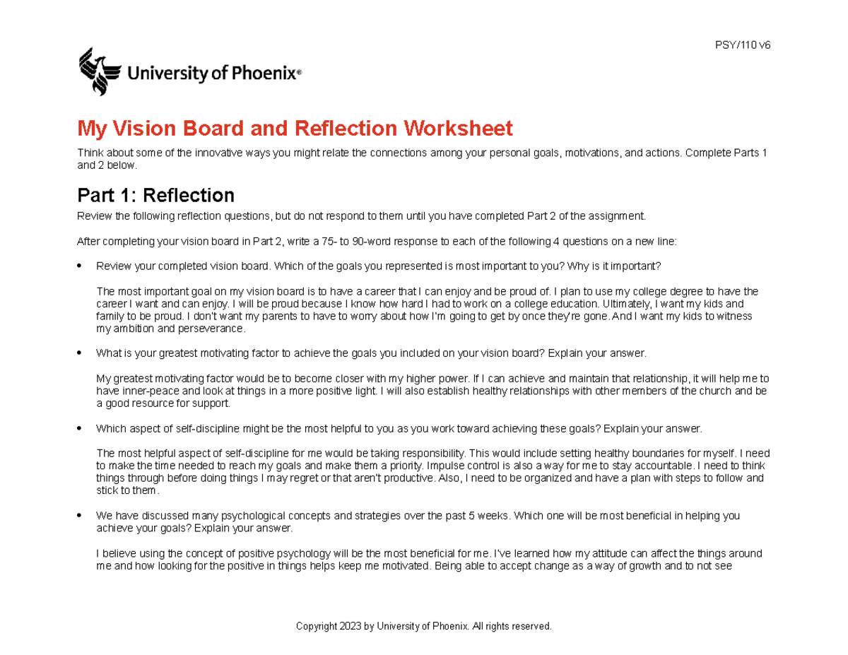 Psy110 v6 wk5 my vision board and reflection worksheet copy - PSY/110 v ...