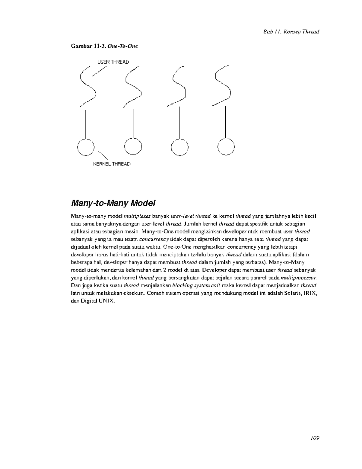 Sistem Operasi-46 - Bab 11. Konsep Thread Gambar 11-3. One-To-One Many ...