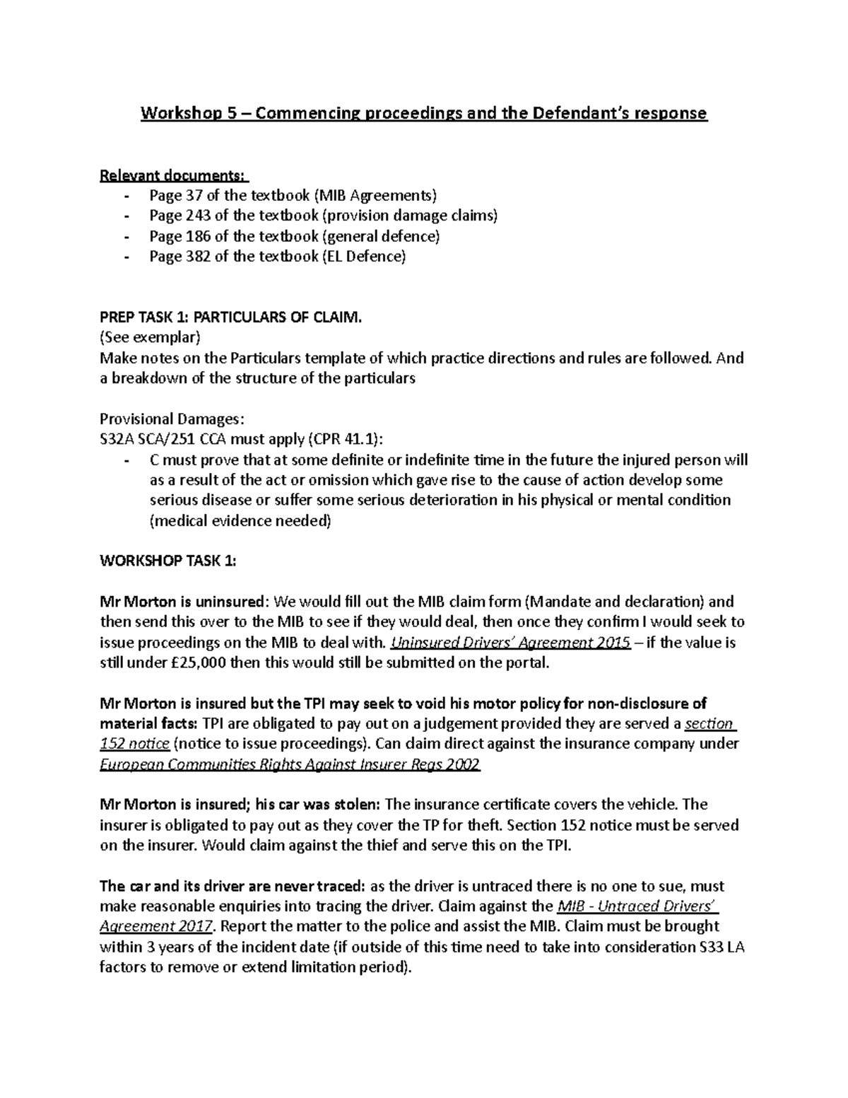 Workshop 5 notes - Workshop 5 – Commencing proceedings and the ...