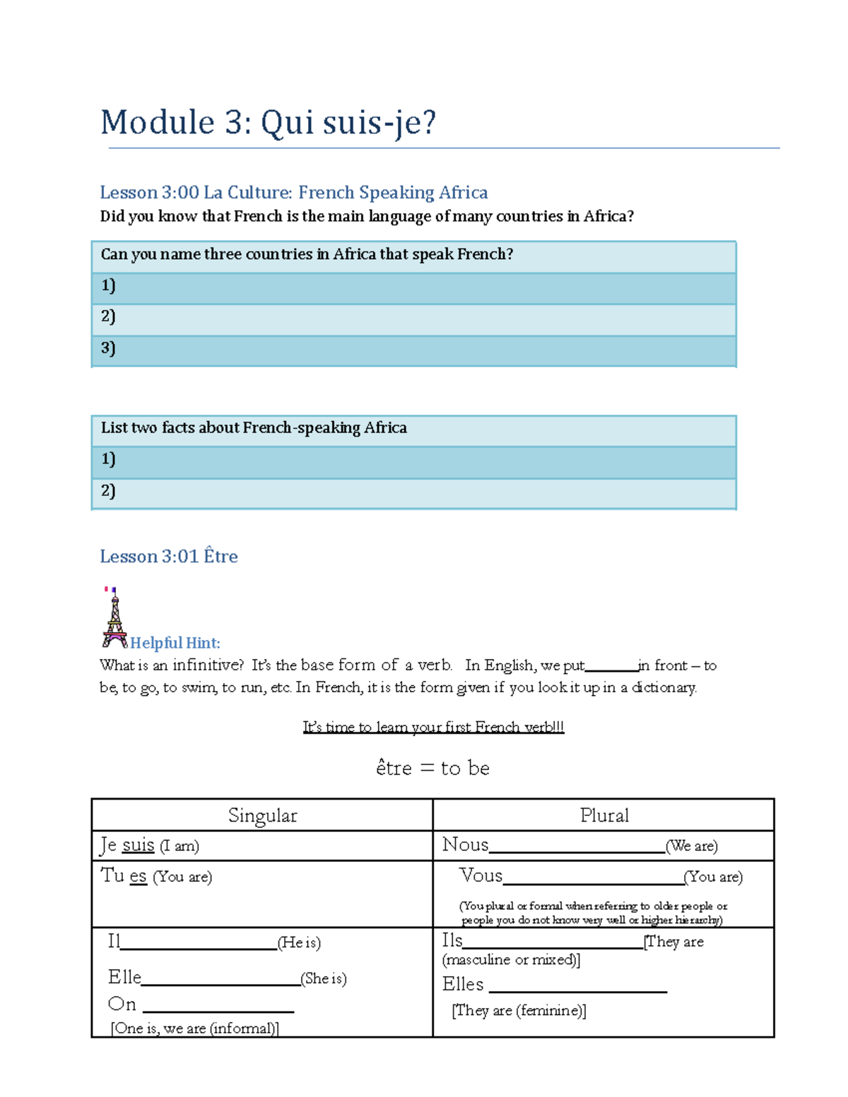 Fr1Module 3Note Taking Guide - Module 3: Qui suis-je? Lesson 3:00 La ...