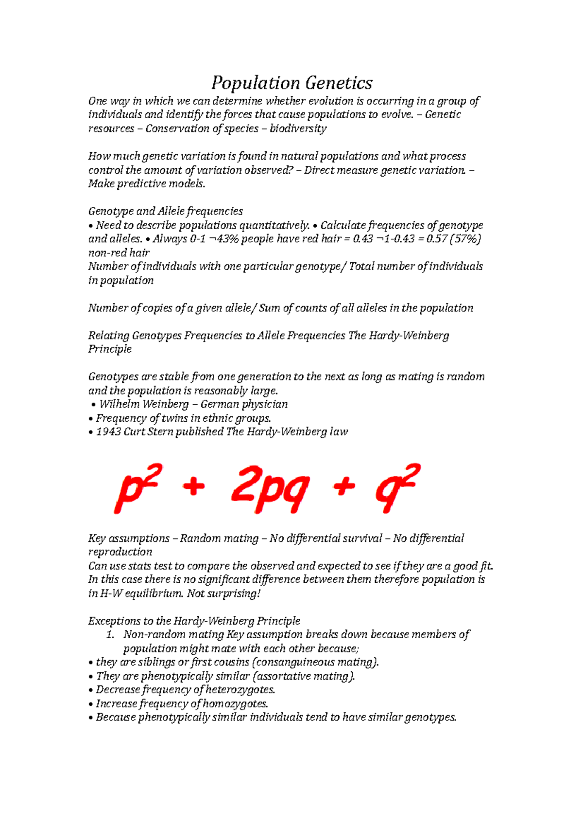 Population Genetics - Lecture notes Semester 2 First Year - Population ...