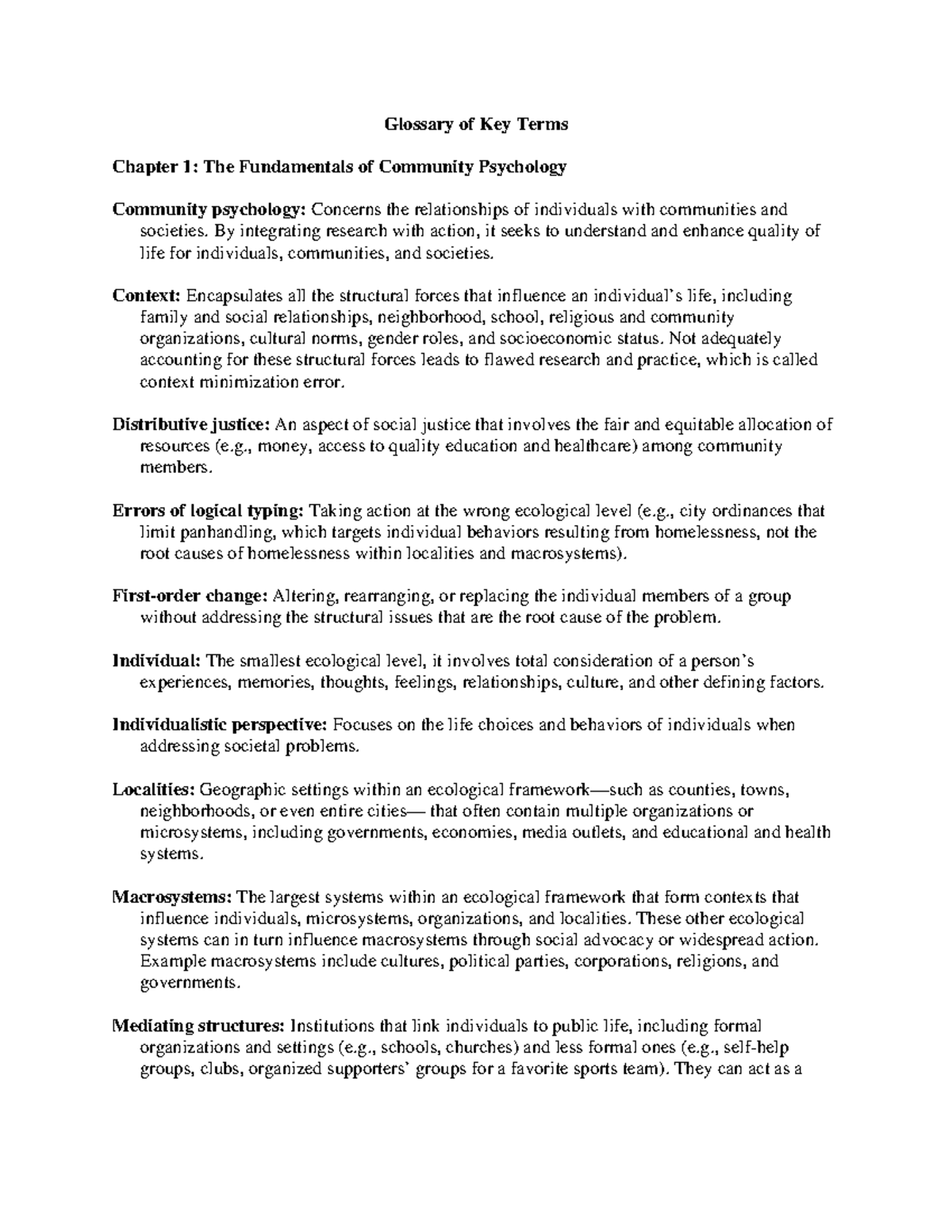 Glossary of Key Terms - Glossary of Key Terms Chapter 1: The ...