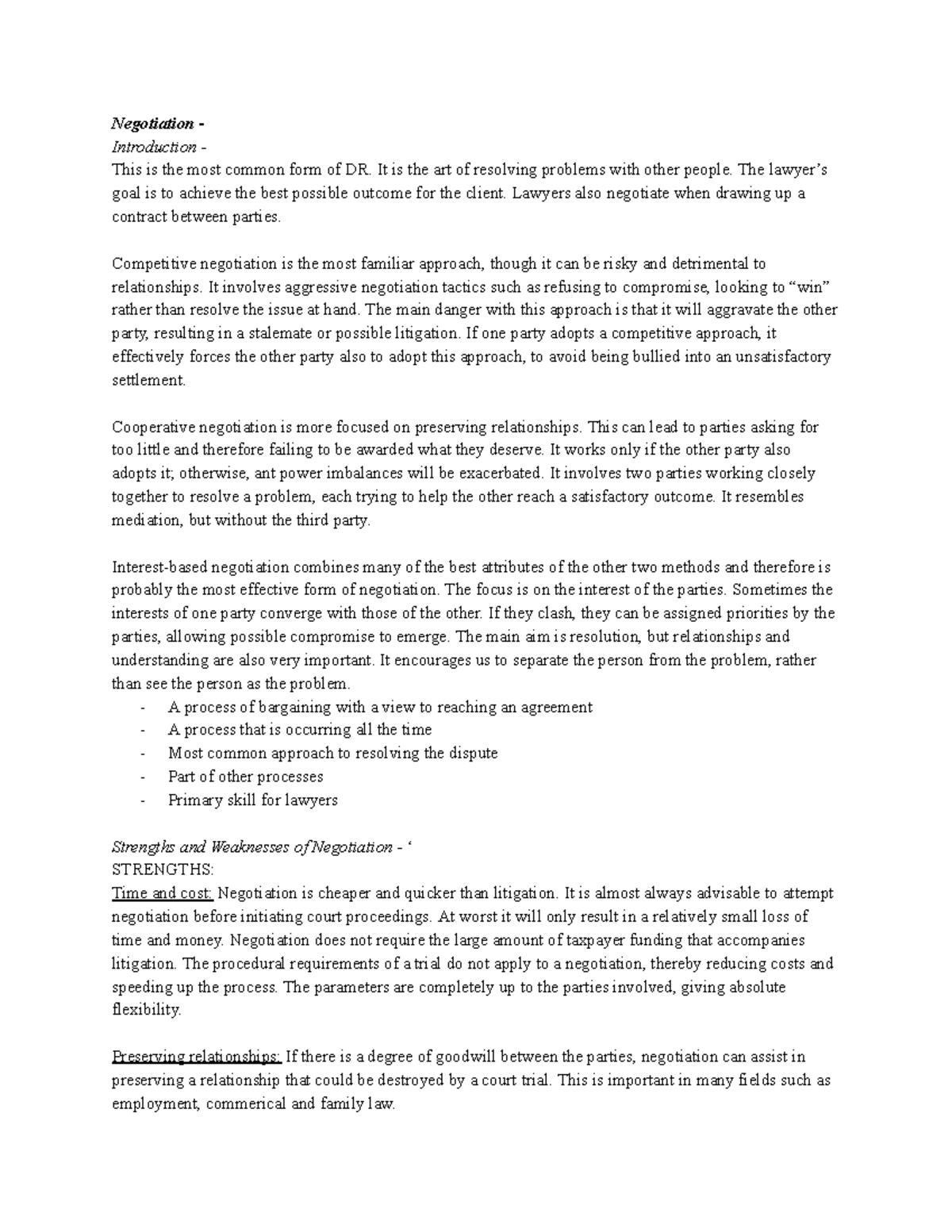 Negotiation Notes - Negotiation - Introduction - This is the most ...