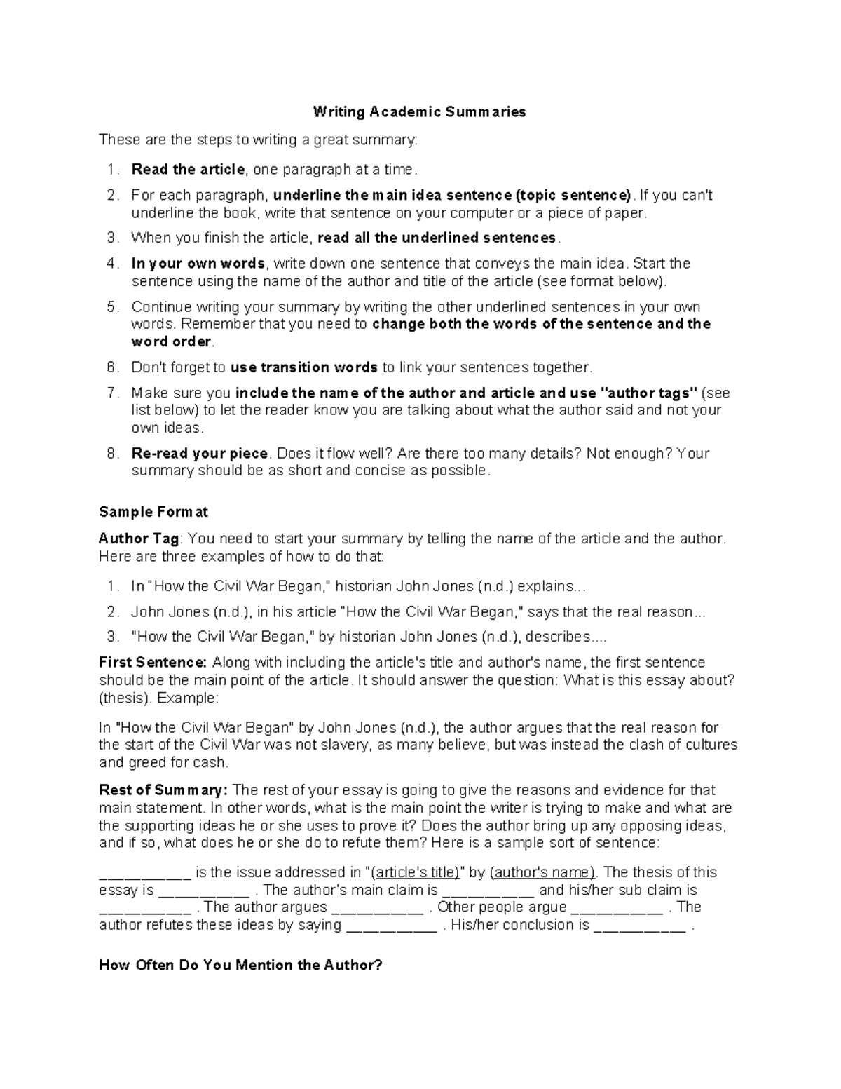 Writing Academic Summaries - Writing Academic Summaries These are the ...