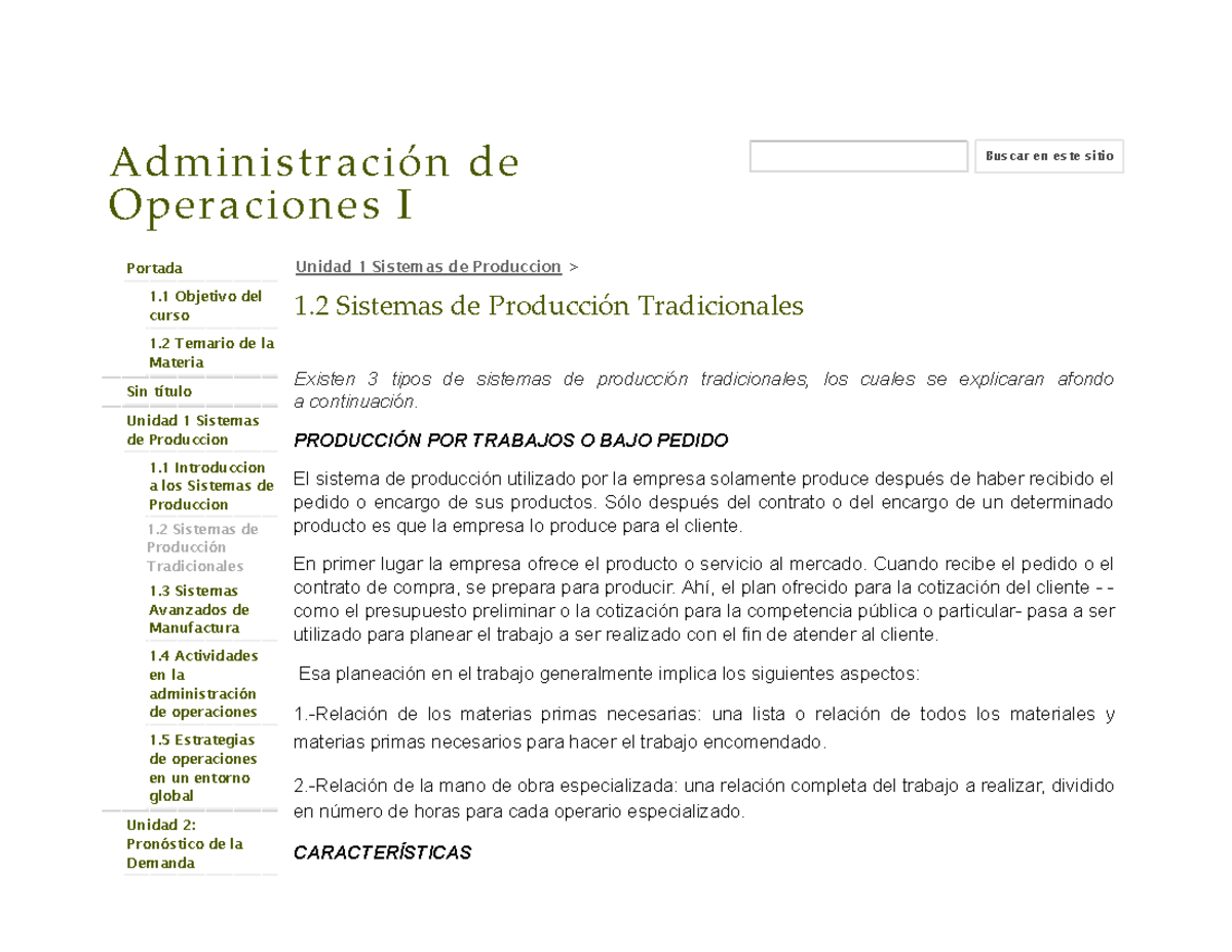 1.2 Sistemas de Producción Tradicionales - Administración de Operaciones I - Administración de ...