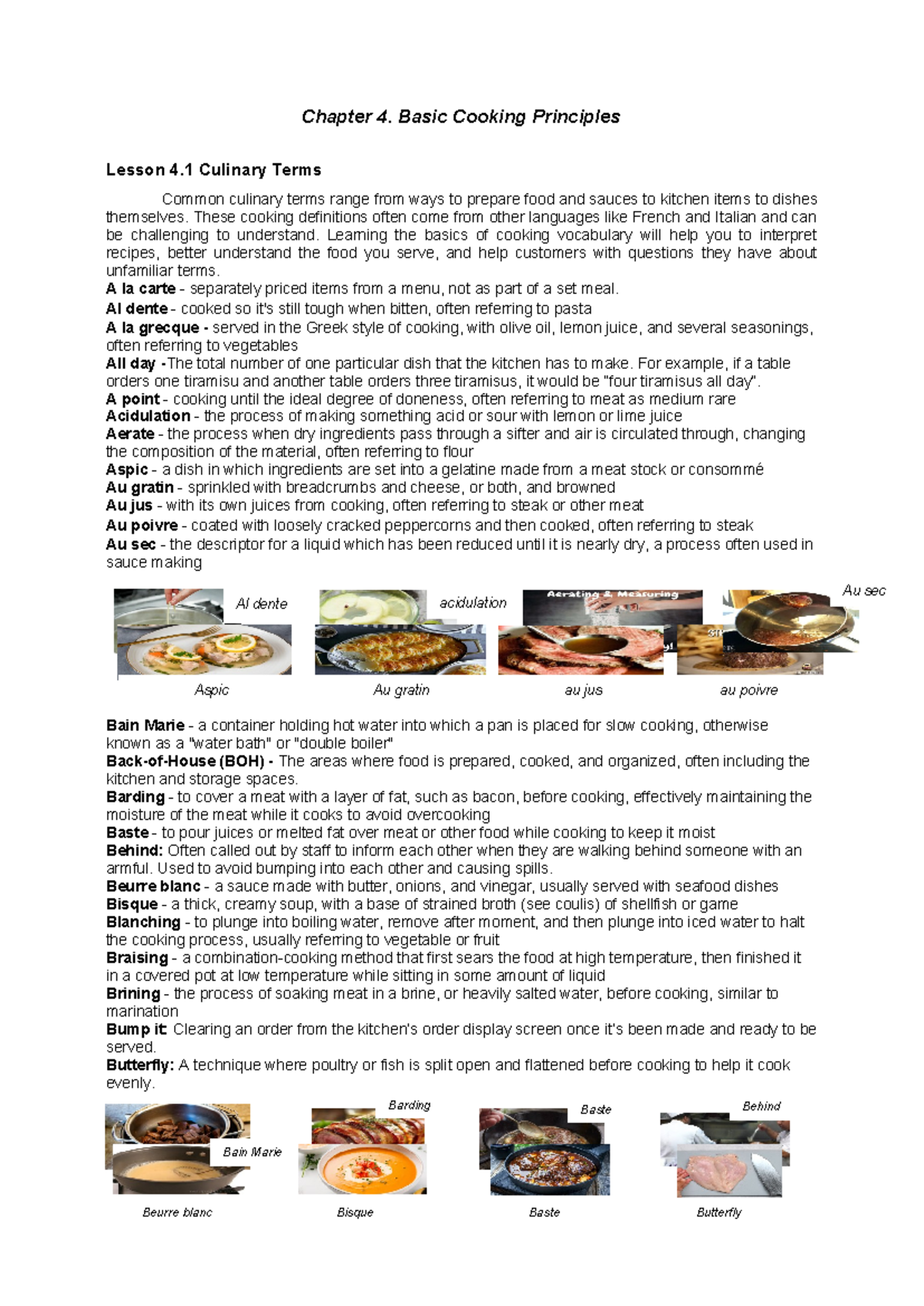 LMChap 4 - module - Chapter 4. Basic Cooking Principles Lesson 4 Culinary Terms Common culinary ...
