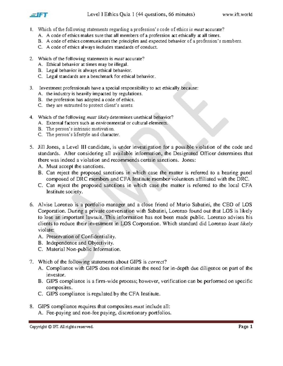 CFA Level I Ethics practice questions - Which of the following ...