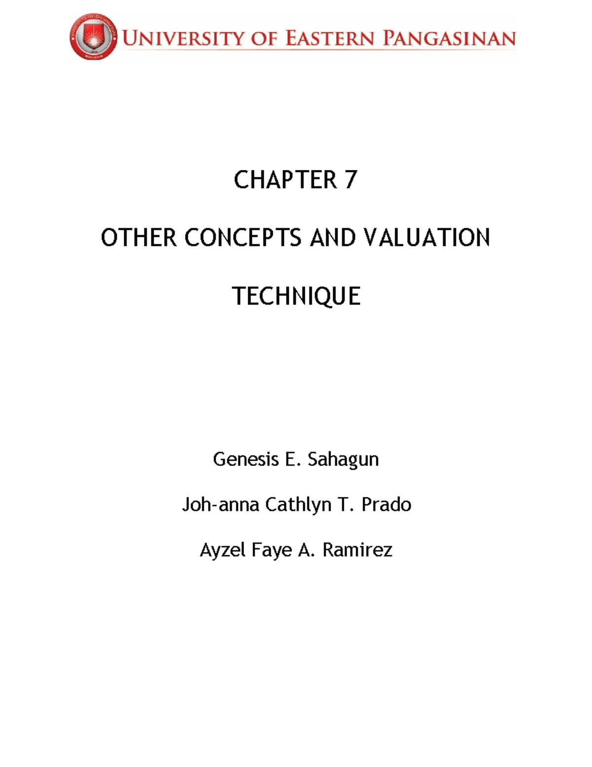 Ilide - CHAPTER 7 OTHER CONCEPTS AND VALUATION TECHNIQUE Genesis E ...