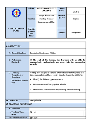 Lesson Plan in Multigrade Science Grade 3 and 4 - OBJECTIVE Learning ...