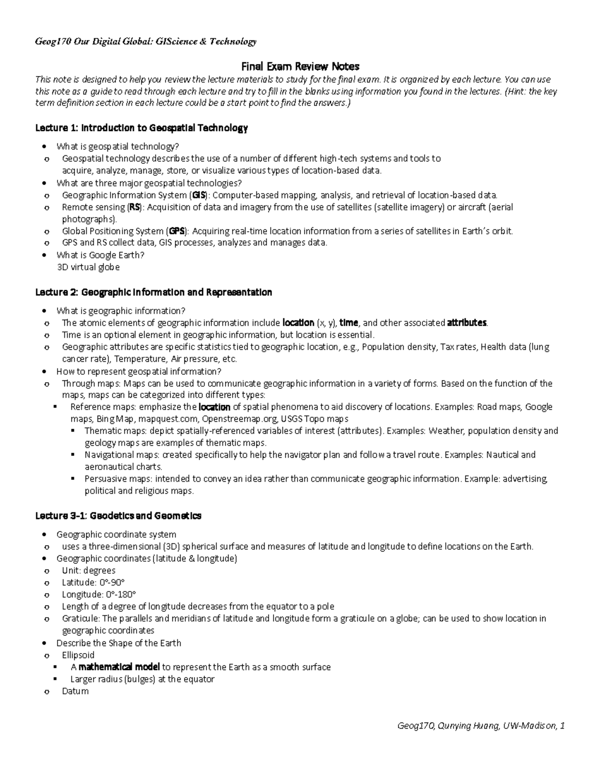 Geog170 exam review notes - Final Exam Review Notes This note is ...