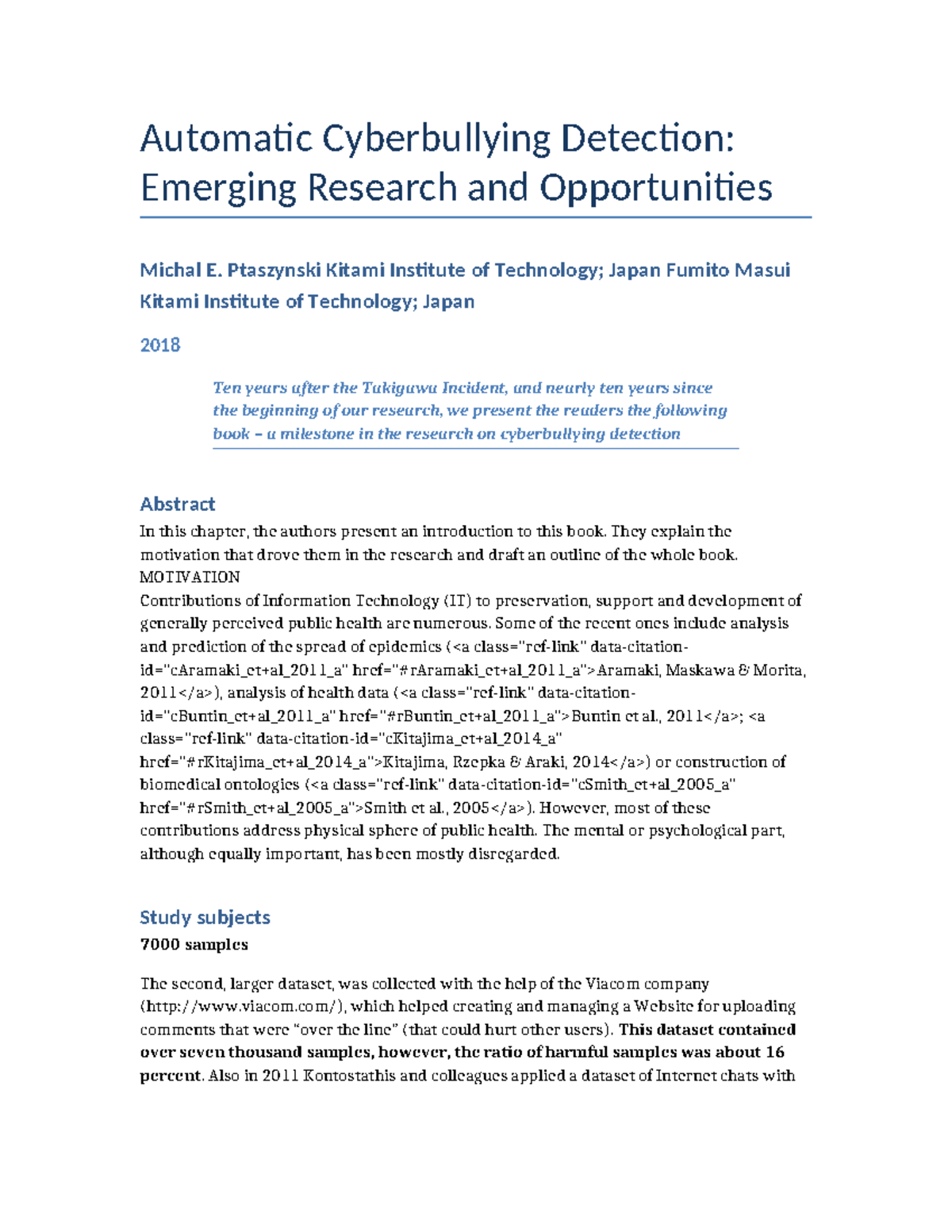 Automatic Cyberbullying Detection Emerging Research and Opportunities - Ptaszynski Kitami ...
