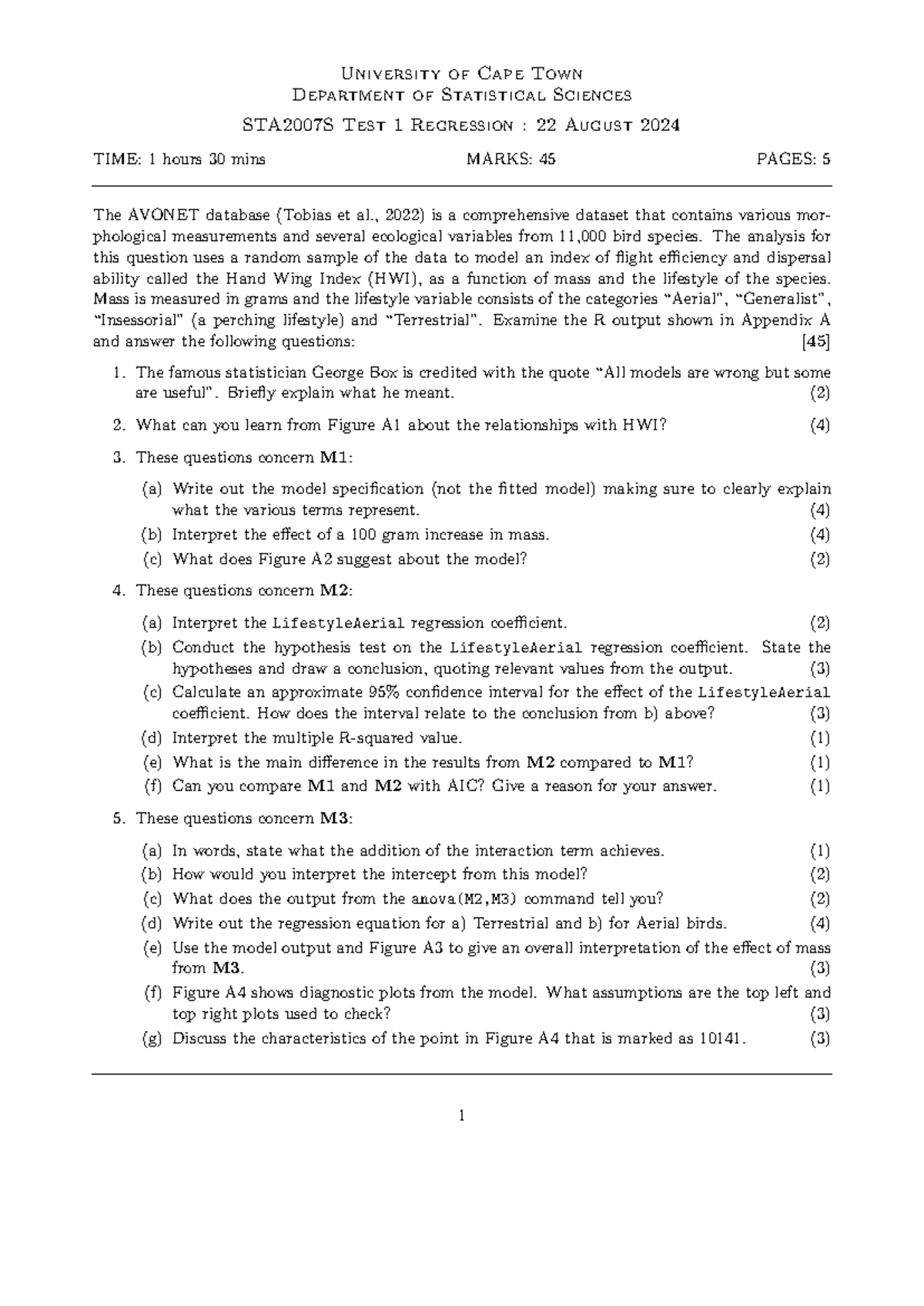 Test1 2024 STA2007 S - University of Cape Town Department of ...
