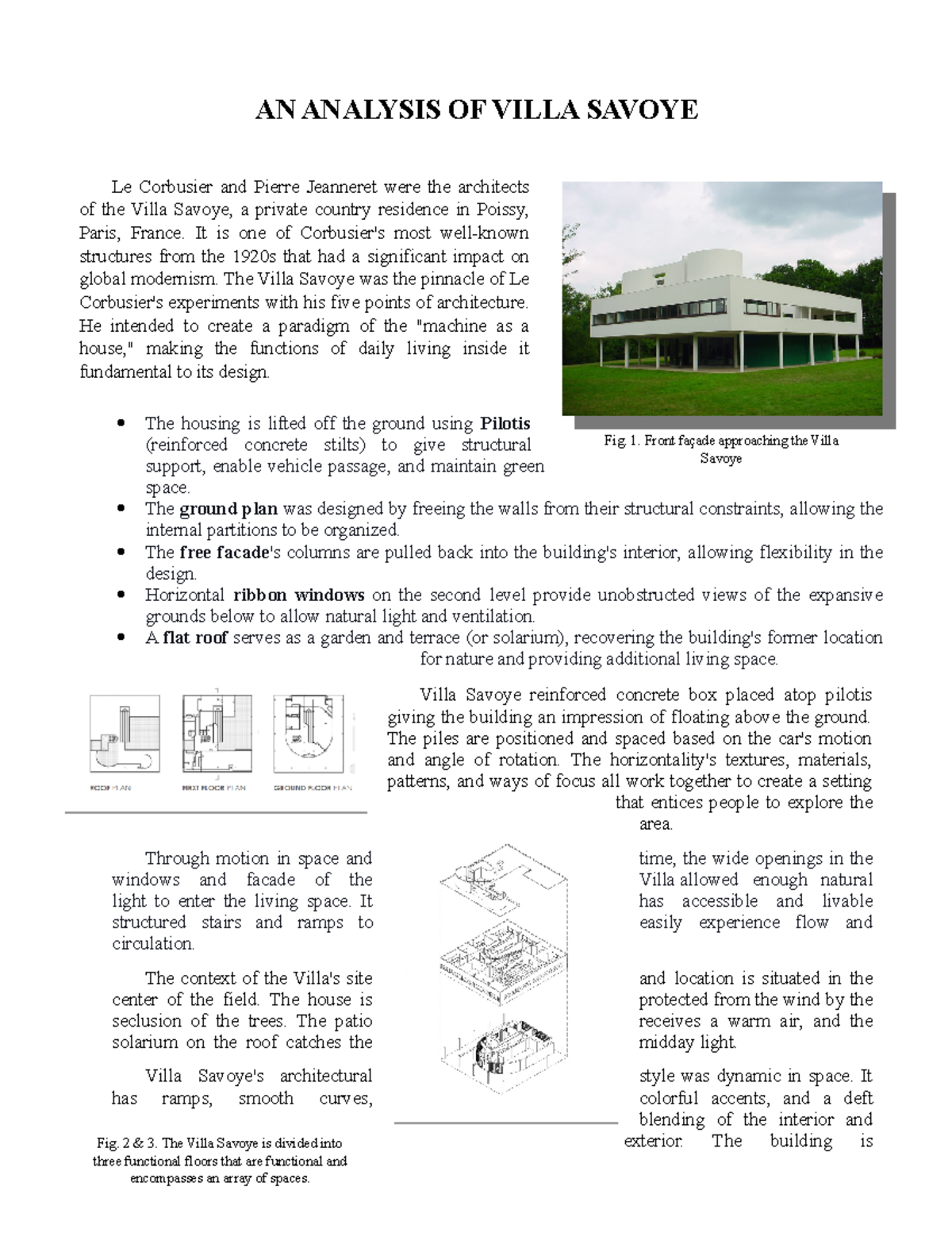 Theory 1 - Analysis OF Villa Savoye - Le Corbusier and Pierre Jeanneret ...