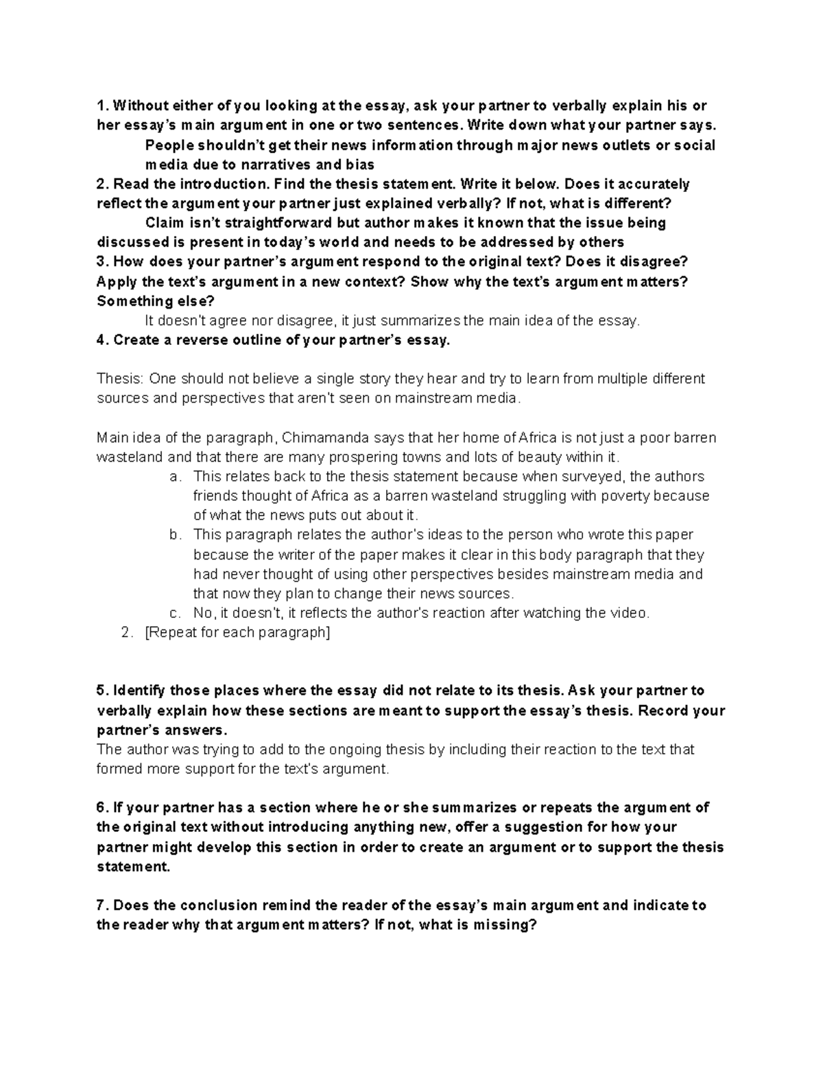 Peer Review of In class writing practice - Without either of you ...