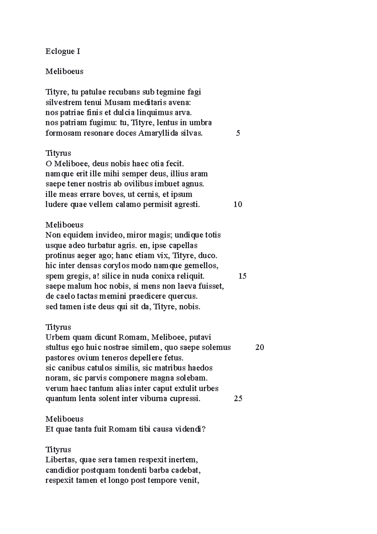 Virgil Eclogues I & VI plain text - Eclogue I Meliboeus Tityre, tu ...