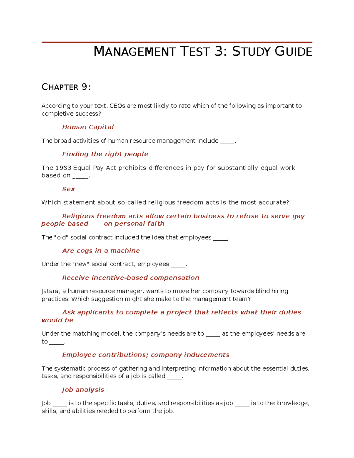Principals of Management - Test 3 Study Guide - MANAGEMENT TEST 3 ...