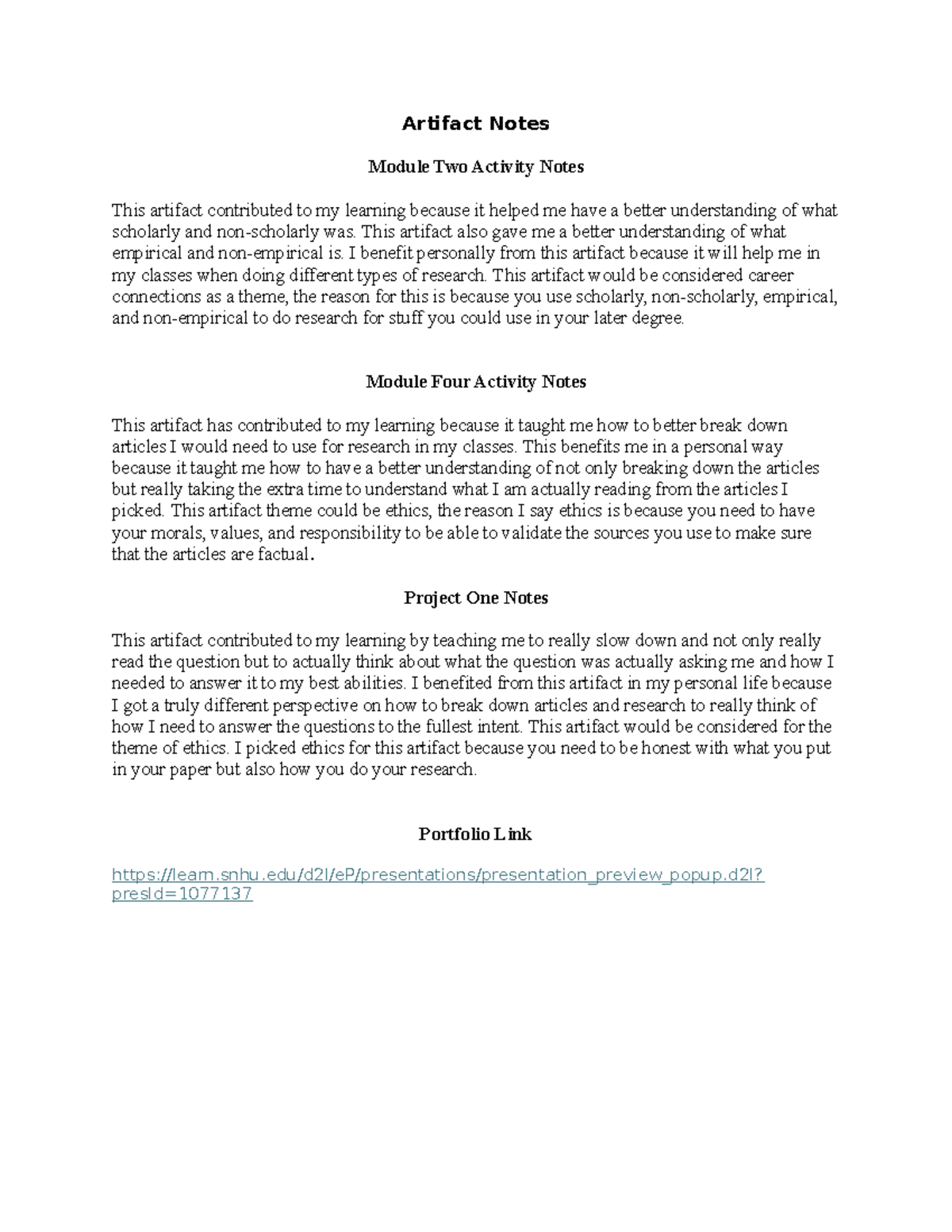 Portfolio Final Desiree Ward - Artifact Notes Module Two Activity Notes ...