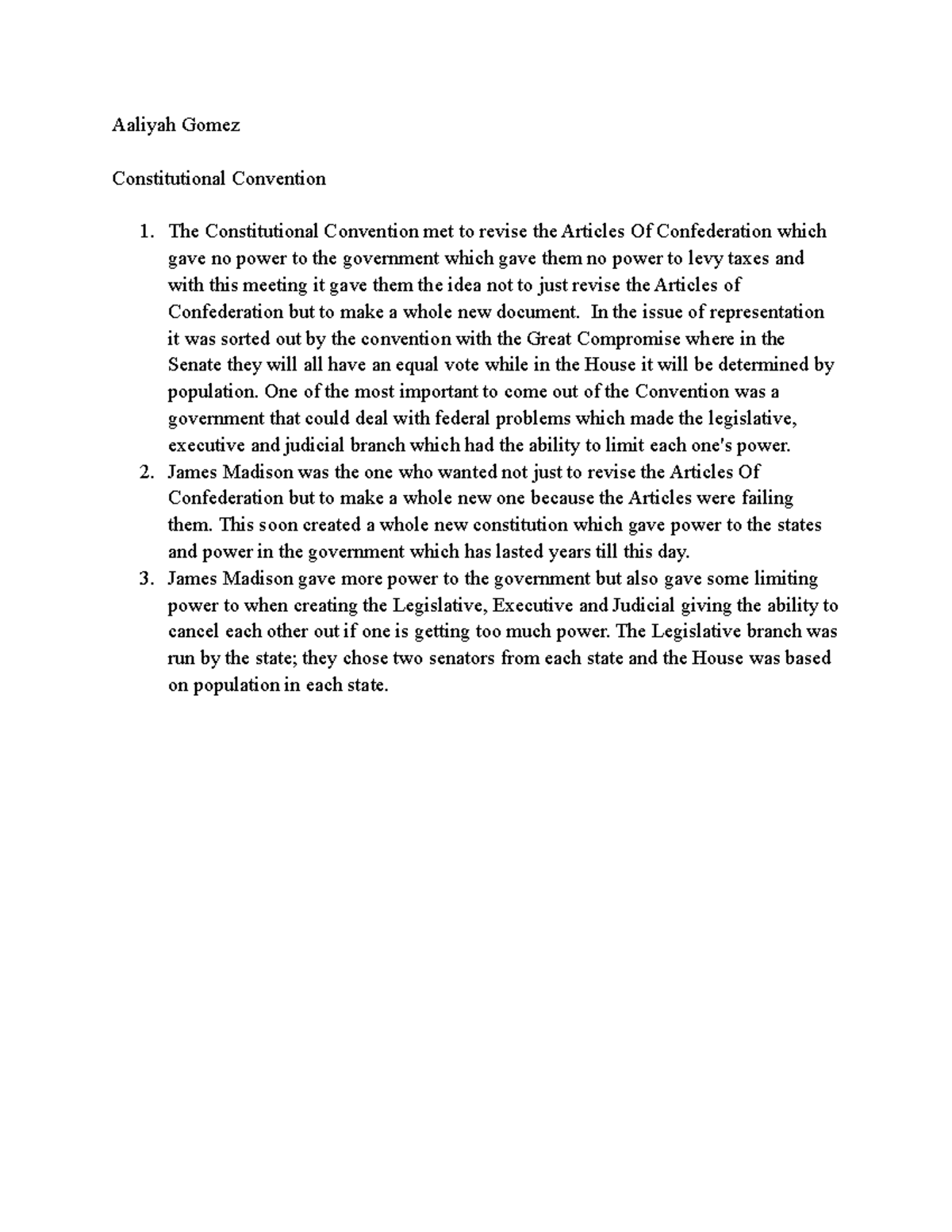 Departmental Assessment - Aaliyah Gomez Constitutional Convention The ...
