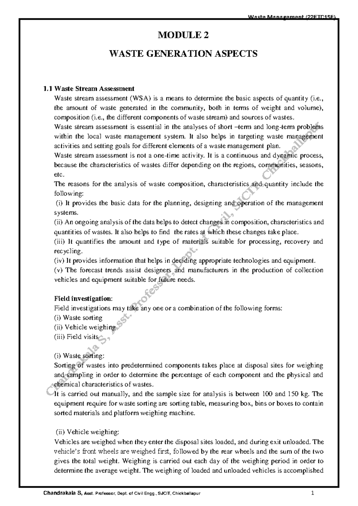 WM Module 2 new Notes - MODULE 2 WASTE GENERATION ASPECTS 1 Waste ...