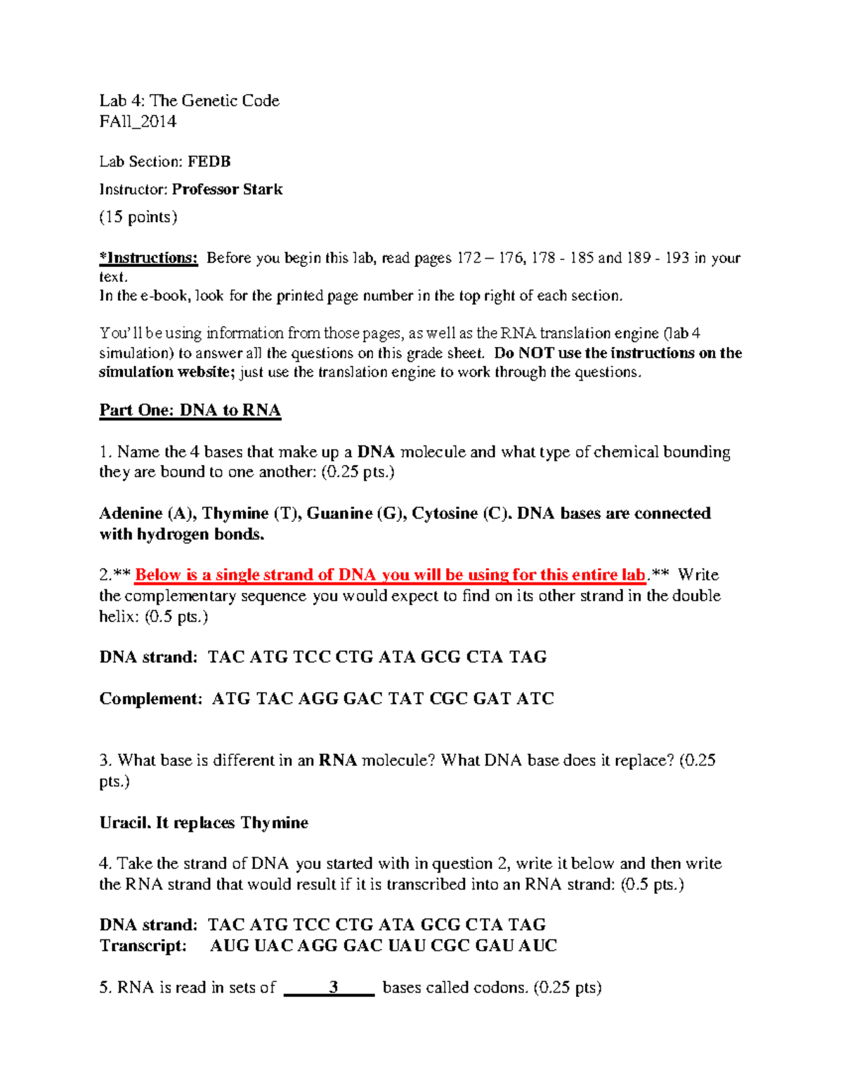 Core Bio Lab #4 - Professor Stark - Lab 4: The Genetic Code FAll_2014 ...