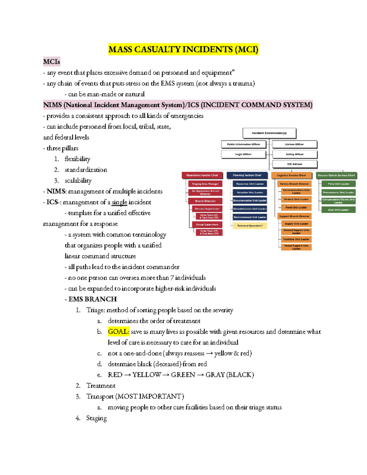 Week 8 notes - MASS CASUALTY INCIDENTS (MCI) MCIs any event that places ...